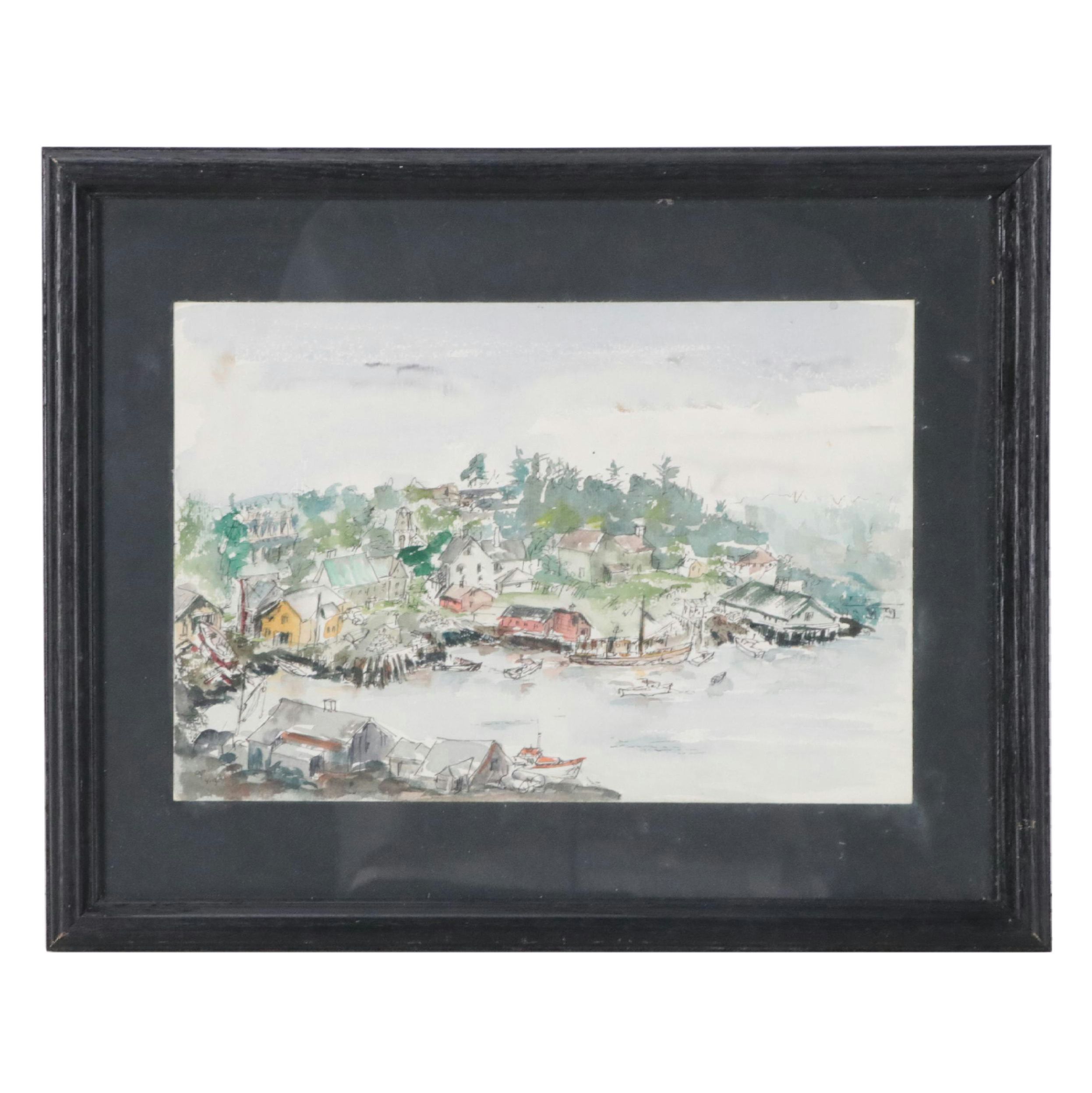 Charles F. Penniman Watercolor Painting of Camden Harbor Landscape ...