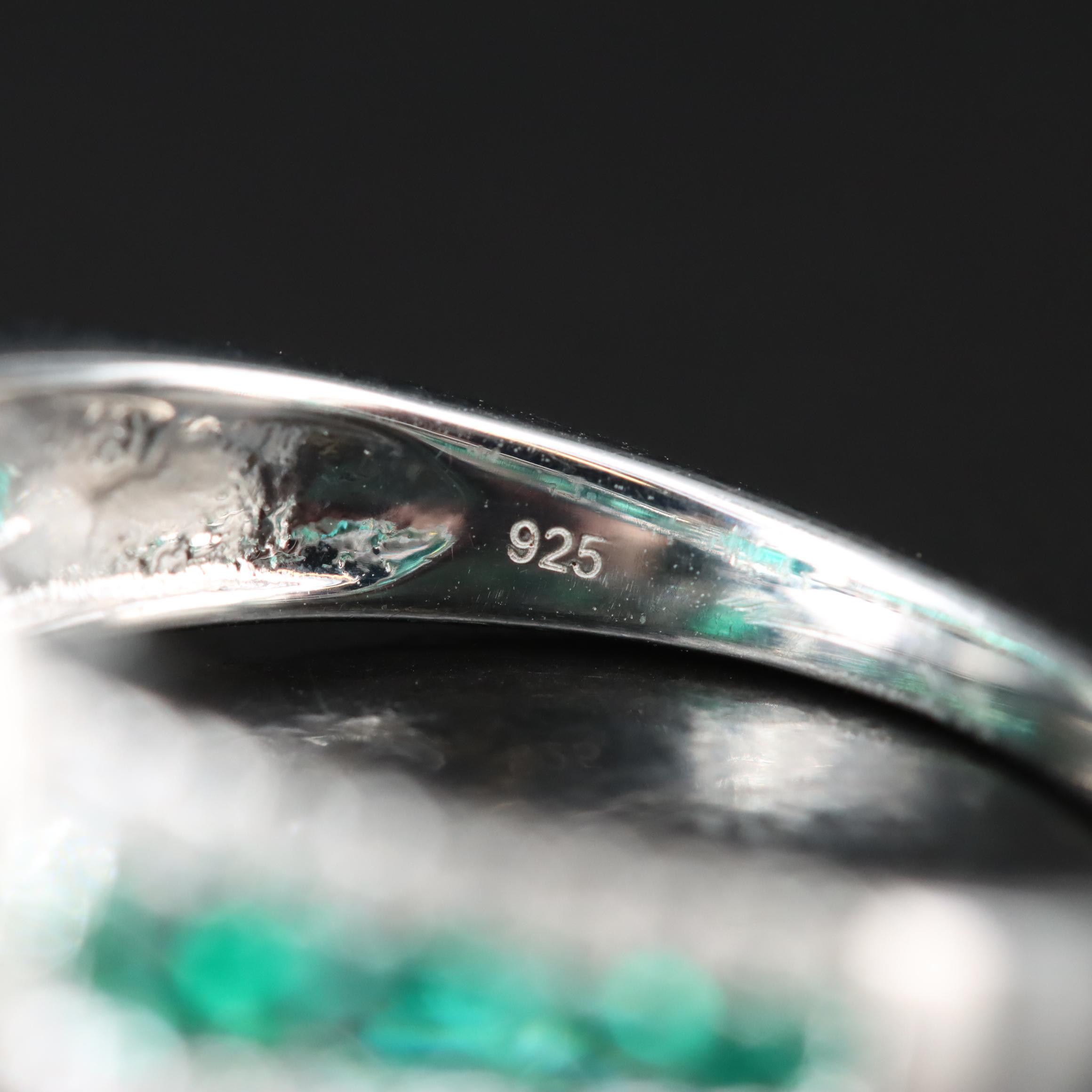 Sterling Emerald and Sapphire Halo Ring | EBTH