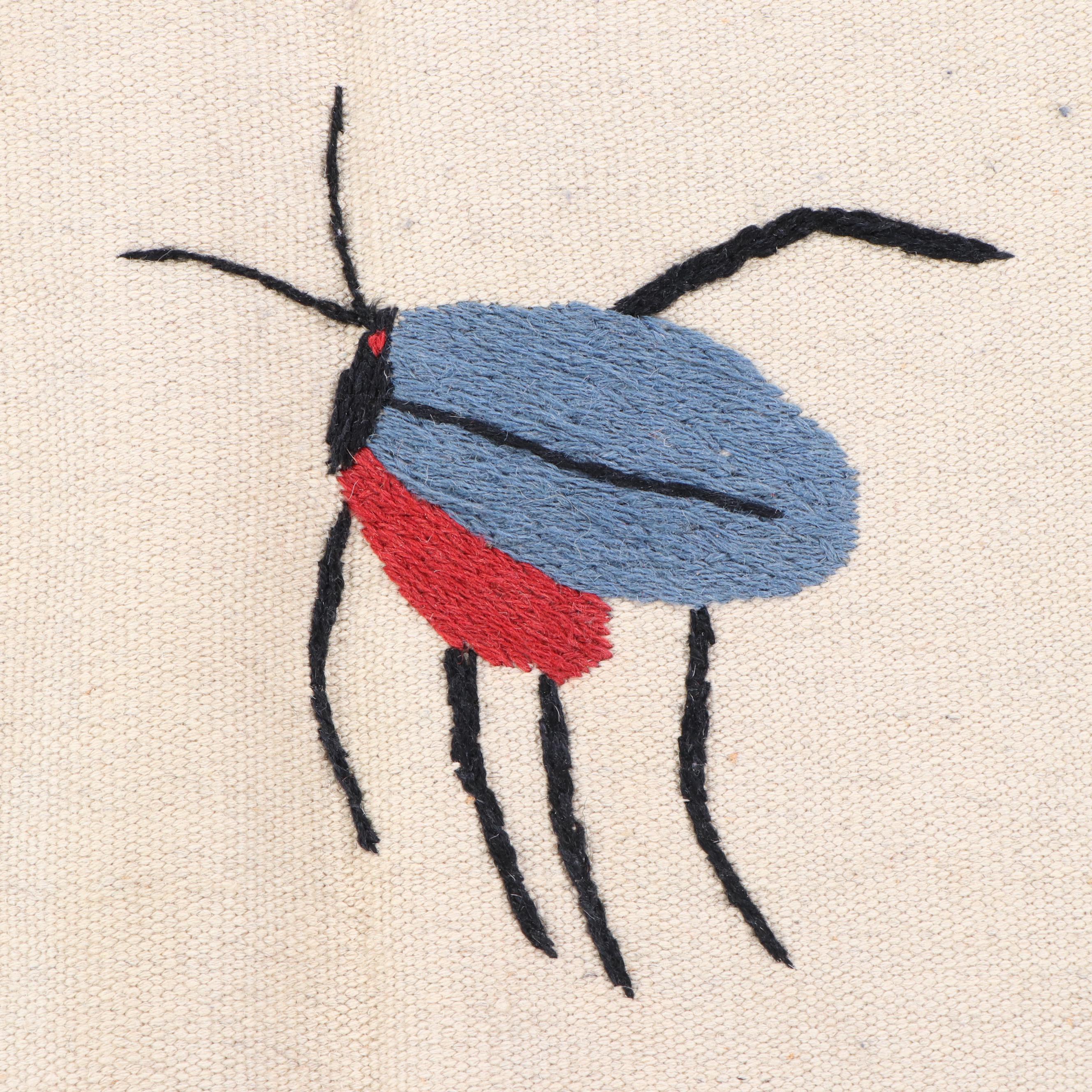 5'3 x 7'11 Handmade Woven Pakistani Area Rug with Embroidered Insects ...