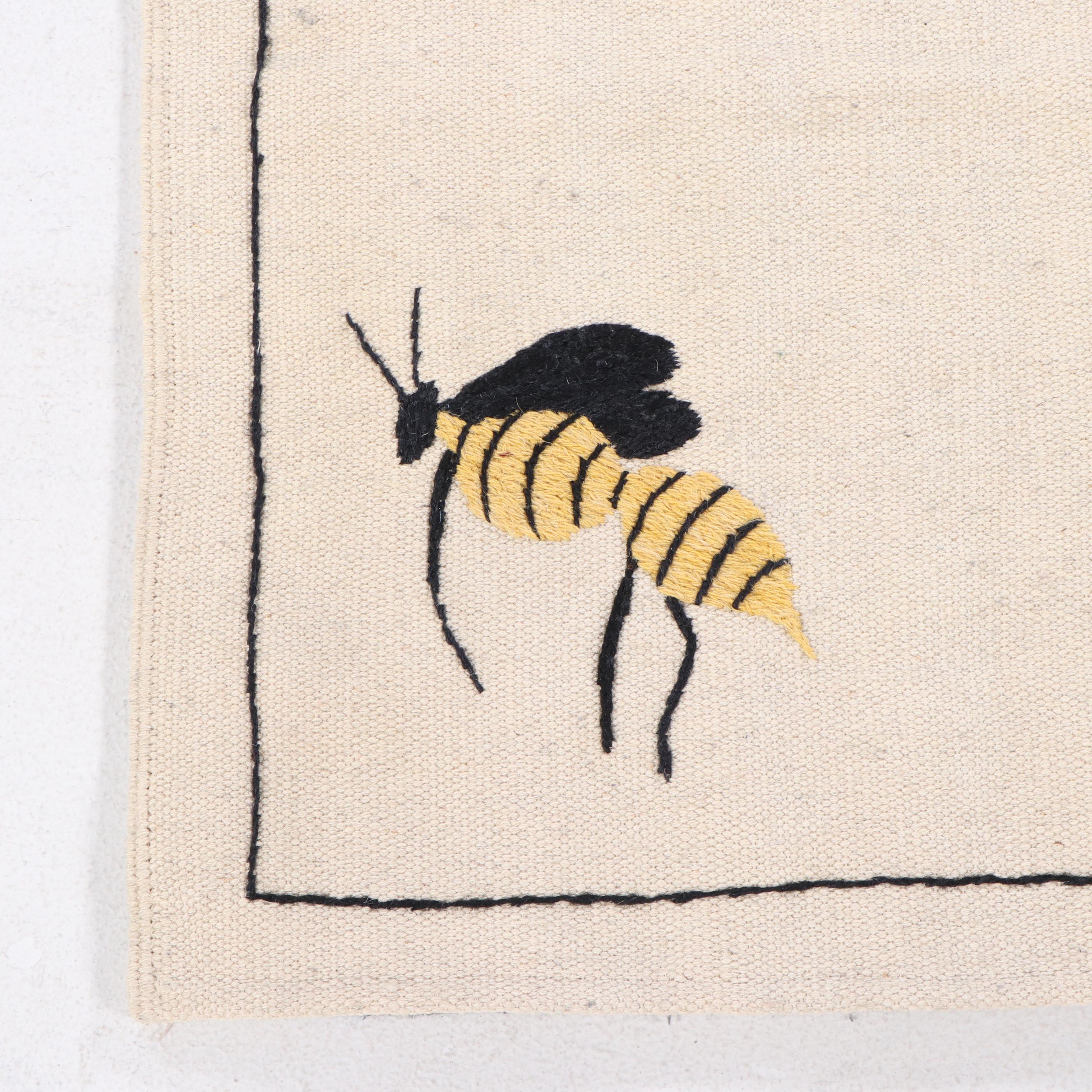 5'3 x 7'11 Handmade Woven Pakistani Area Rug with Embroidered Insects ...