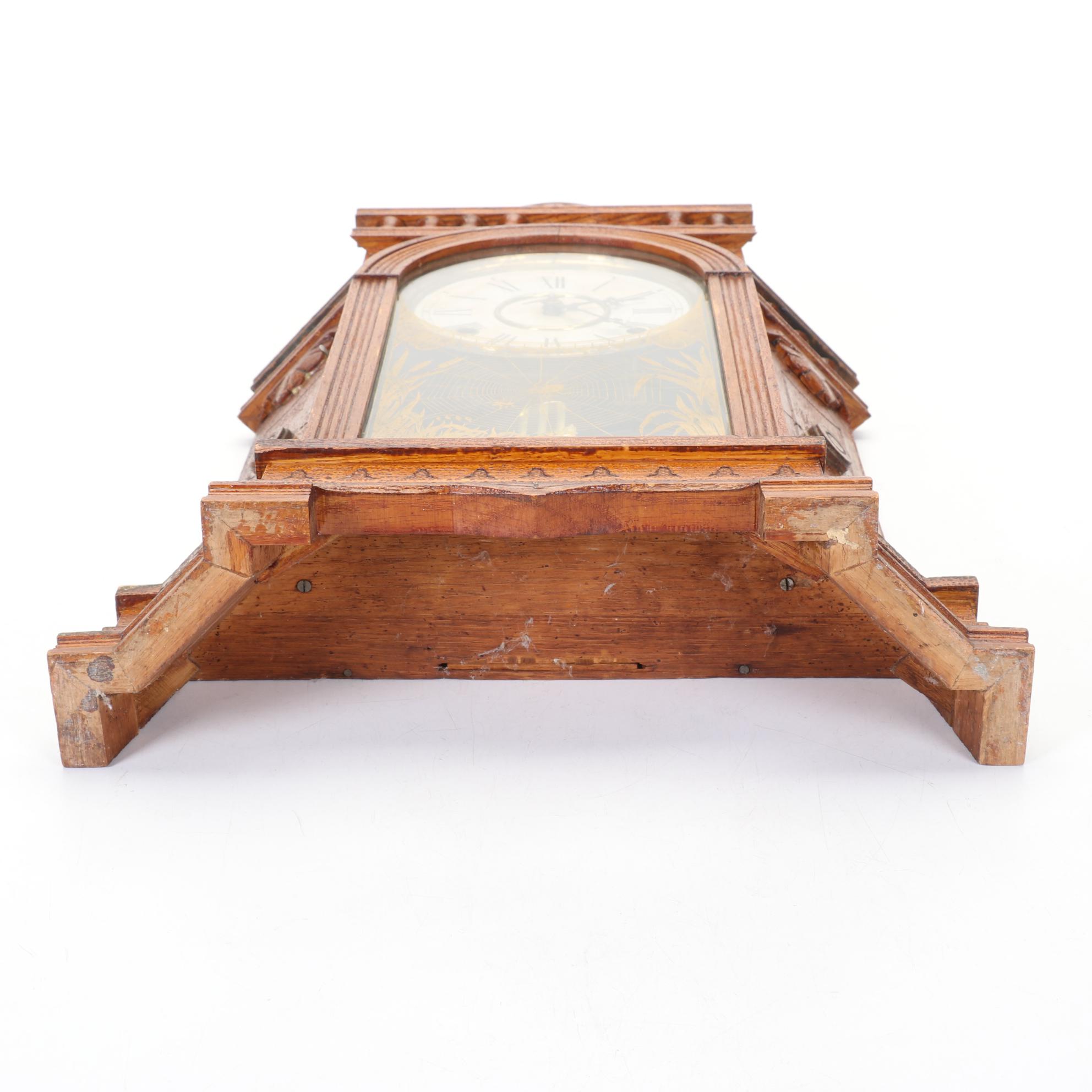 Victorian Gilbert Shelf Clock and MMA Stoneware Corn Pitcher | EBTH