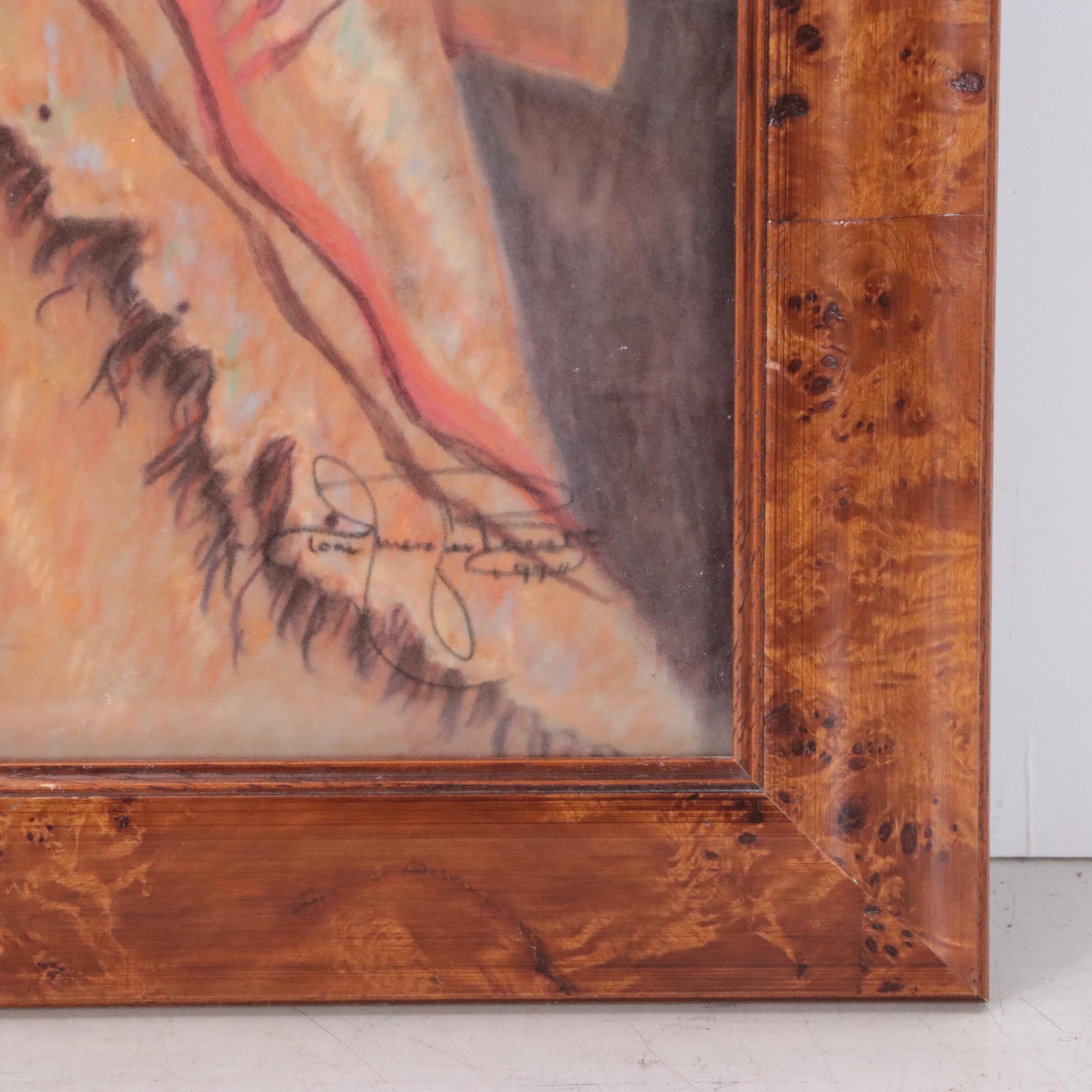 Native American Portrait Chalk Pastel Drawing, 1997 | EBTH