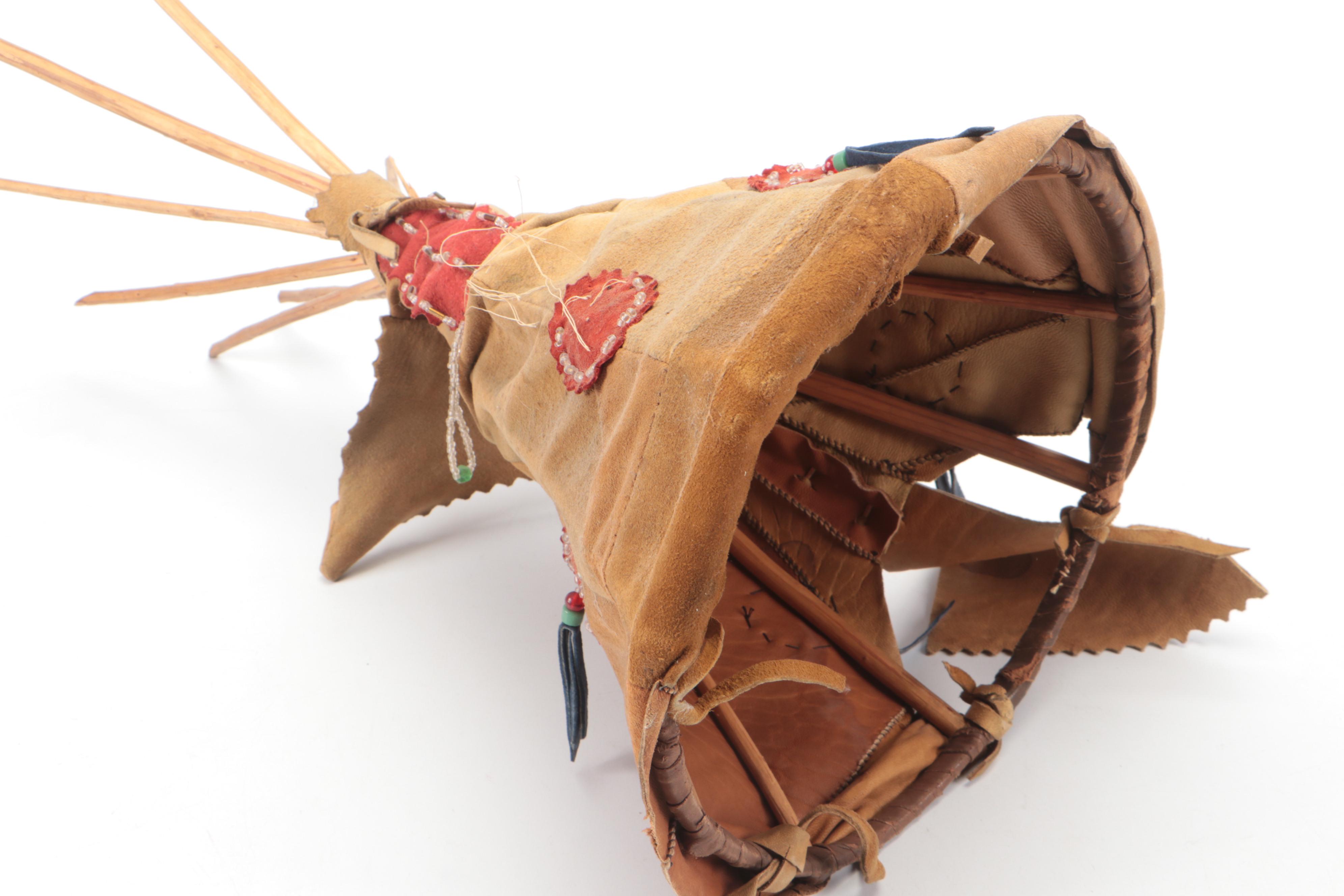 Miniature Embellished Leather Teepee with Other Native American ...