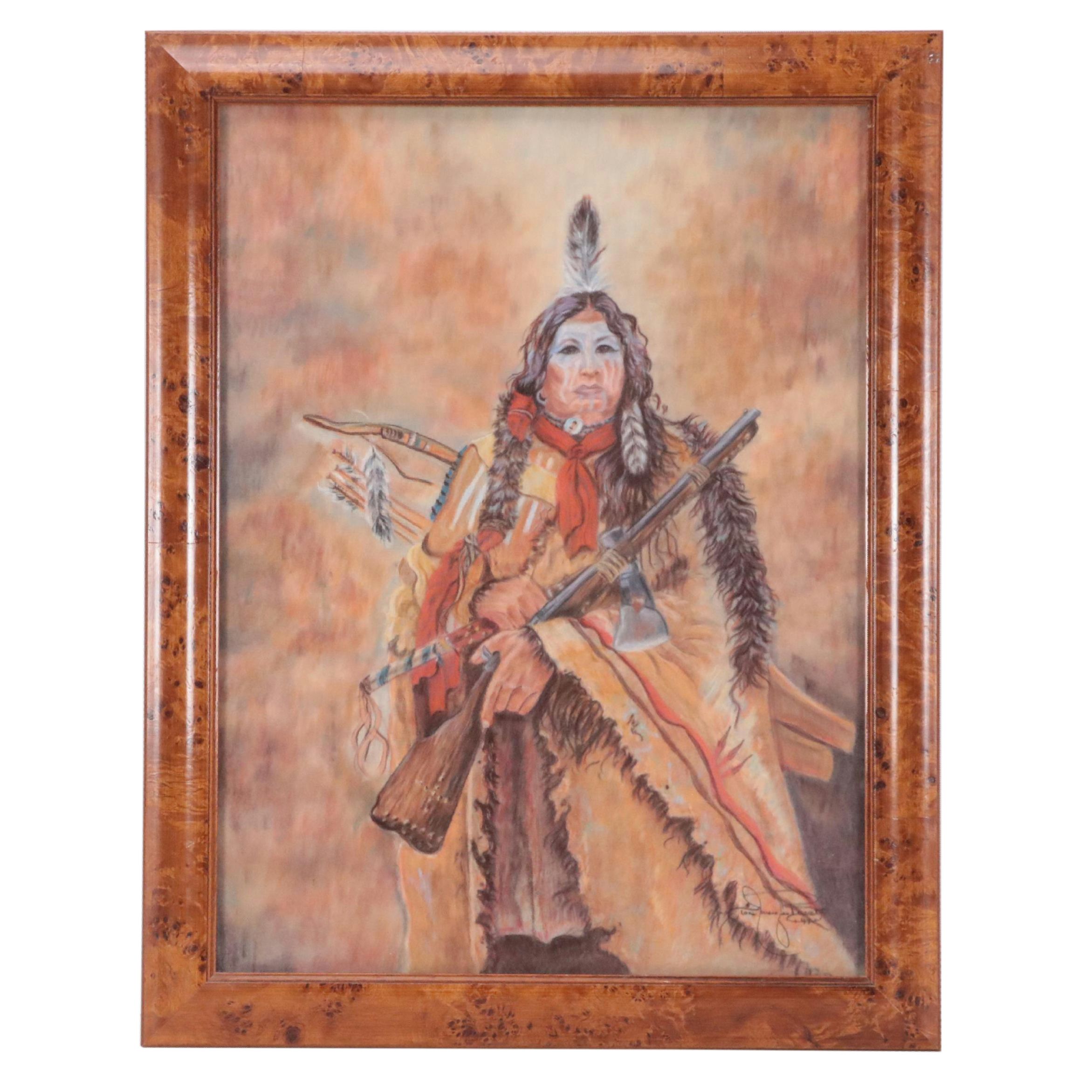 Native American Portrait Chalk Pastel Drawing, 1997 | EBTH