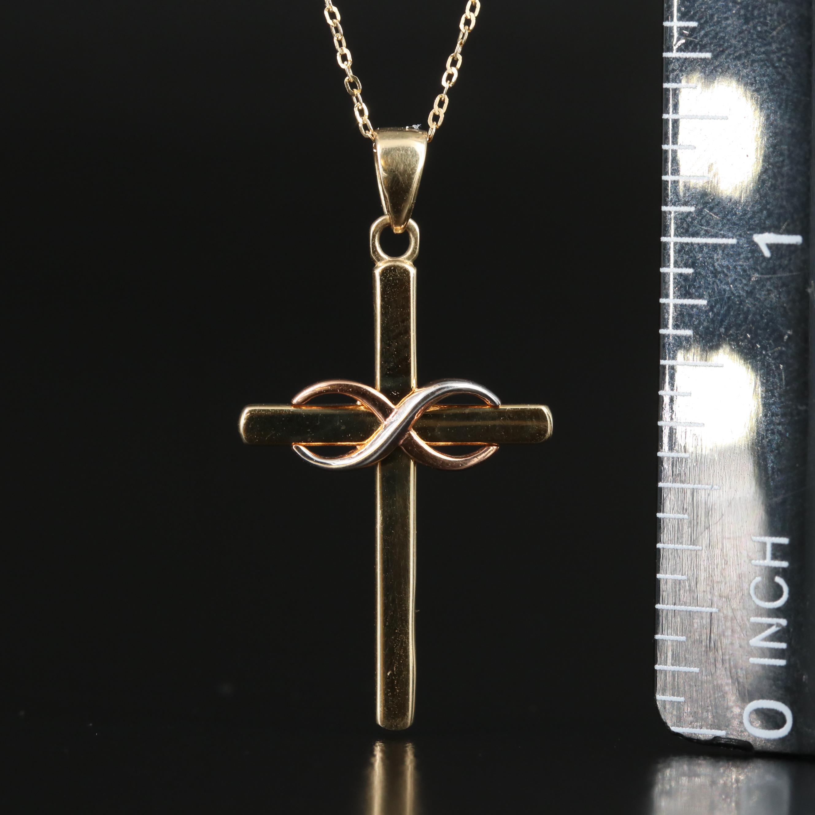 14K Tri-Color Infinity Cross Pendant Necklace | EBTH