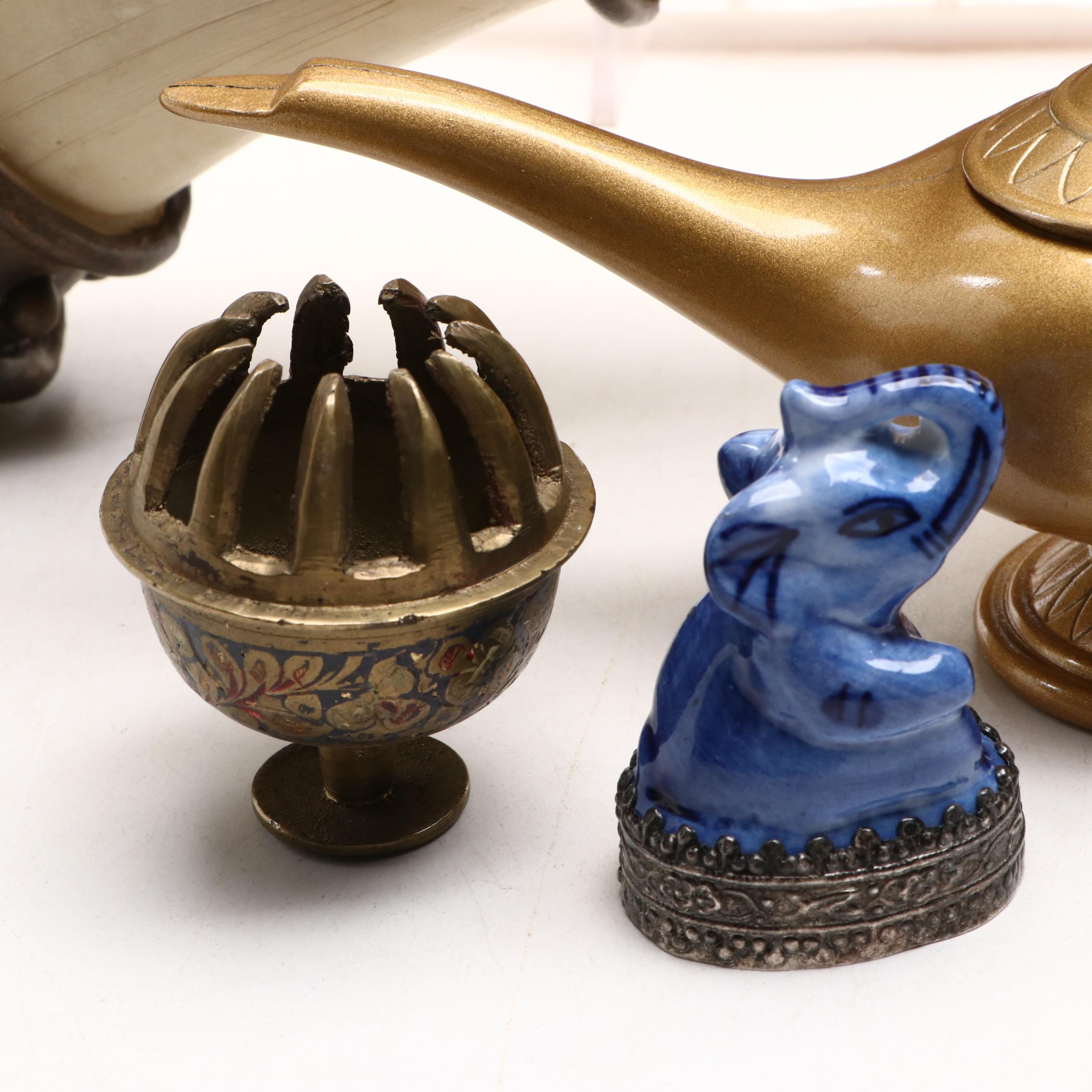 Brass Elephant Claw Bell with Elephant Form Figurines and Other Home ...