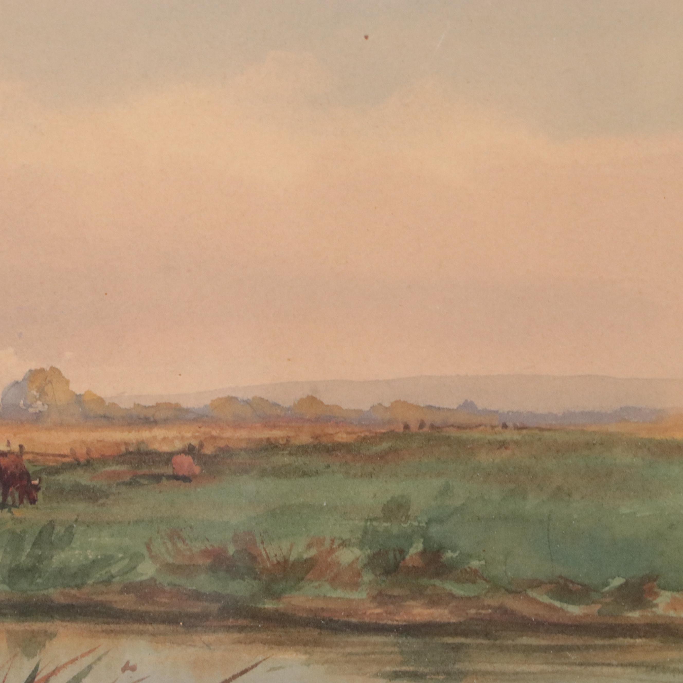 Albert Matthews Watercolor Painting of Pastoral Landscape With Cows ...