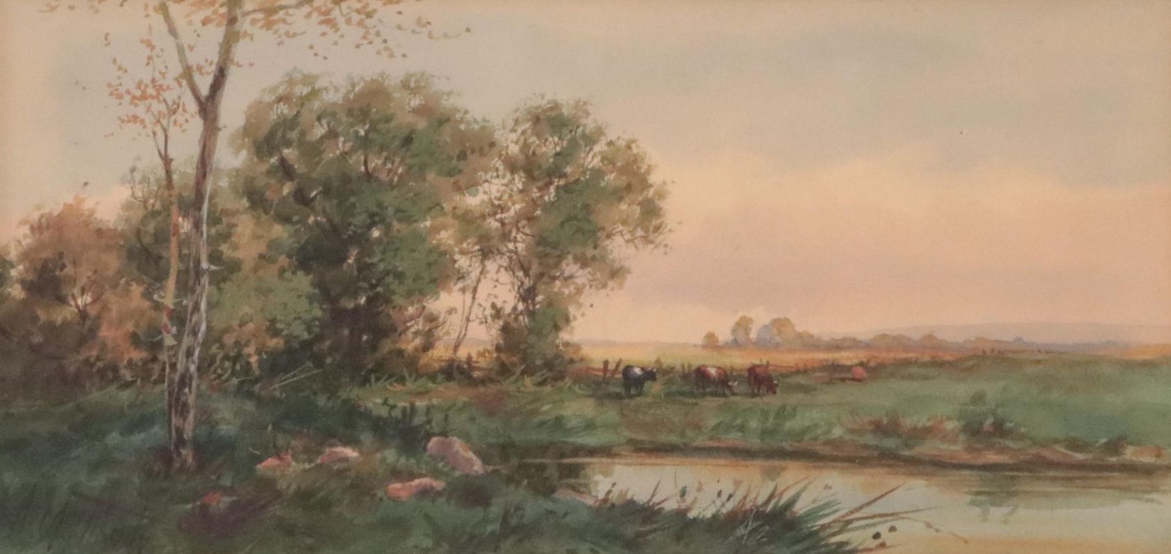 Albert Matthews Watercolor Painting of Pastoral Landscape With Cows ...