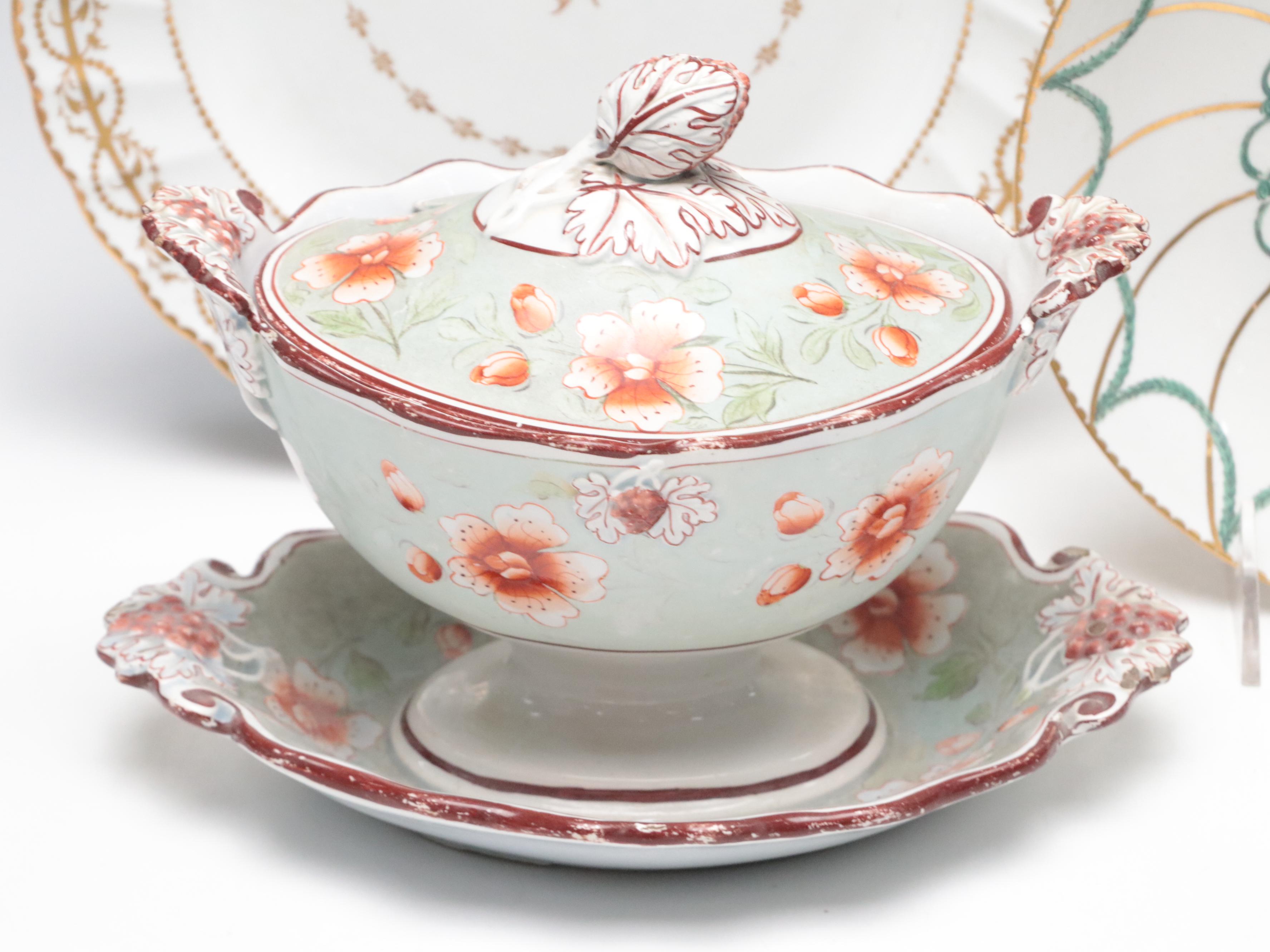 Davenport Reticulated Platter and More English Gilt Ceramic Serveware ...