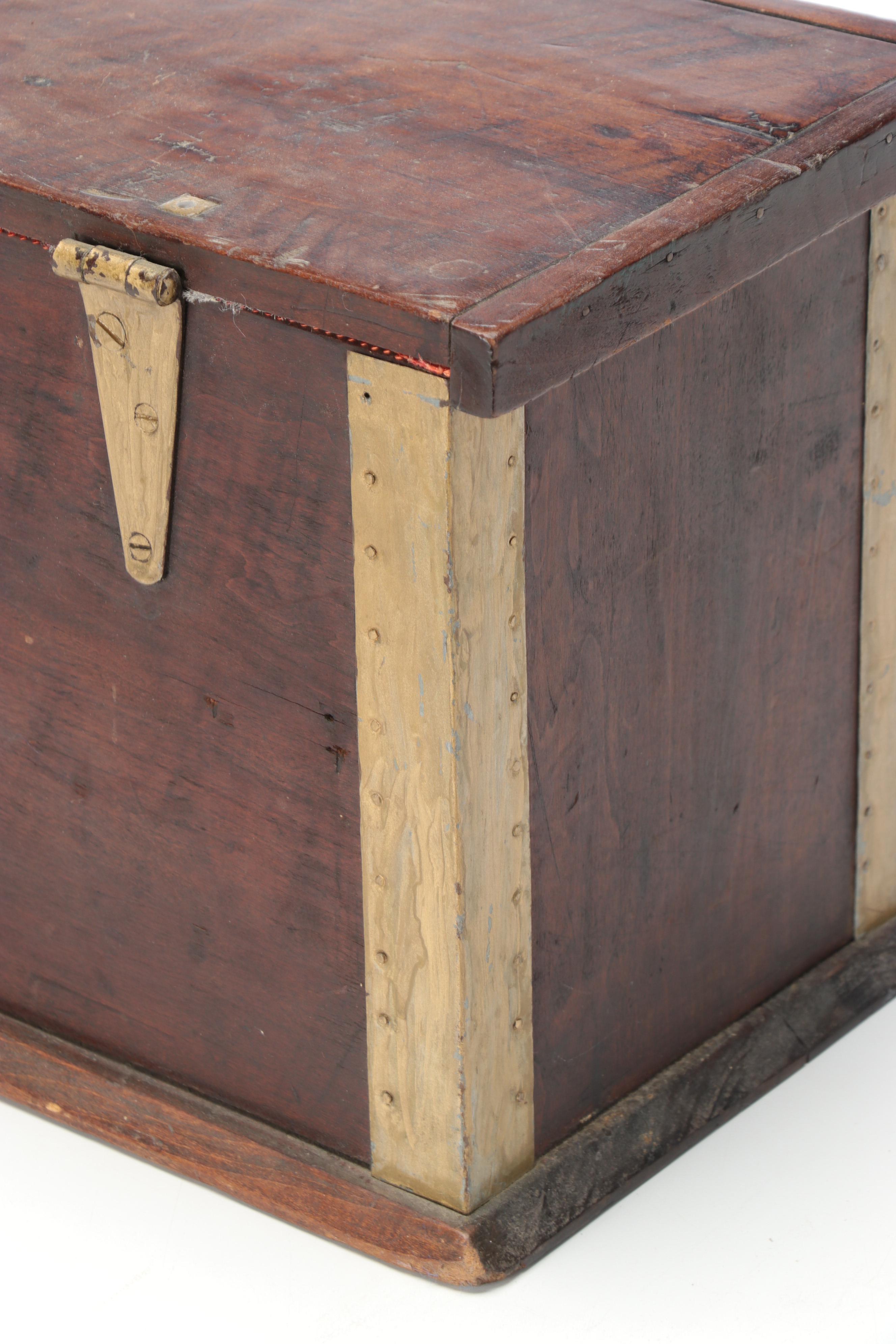 English Victorian Oblong Box with Brass Handle, Lock and Corner Guards ...
