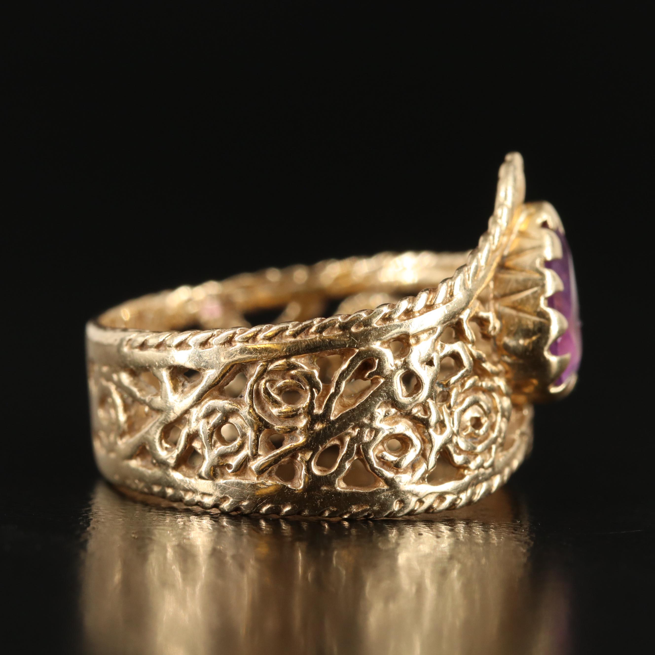 14K Amethyst Filigree Inlay Ring | EBTH