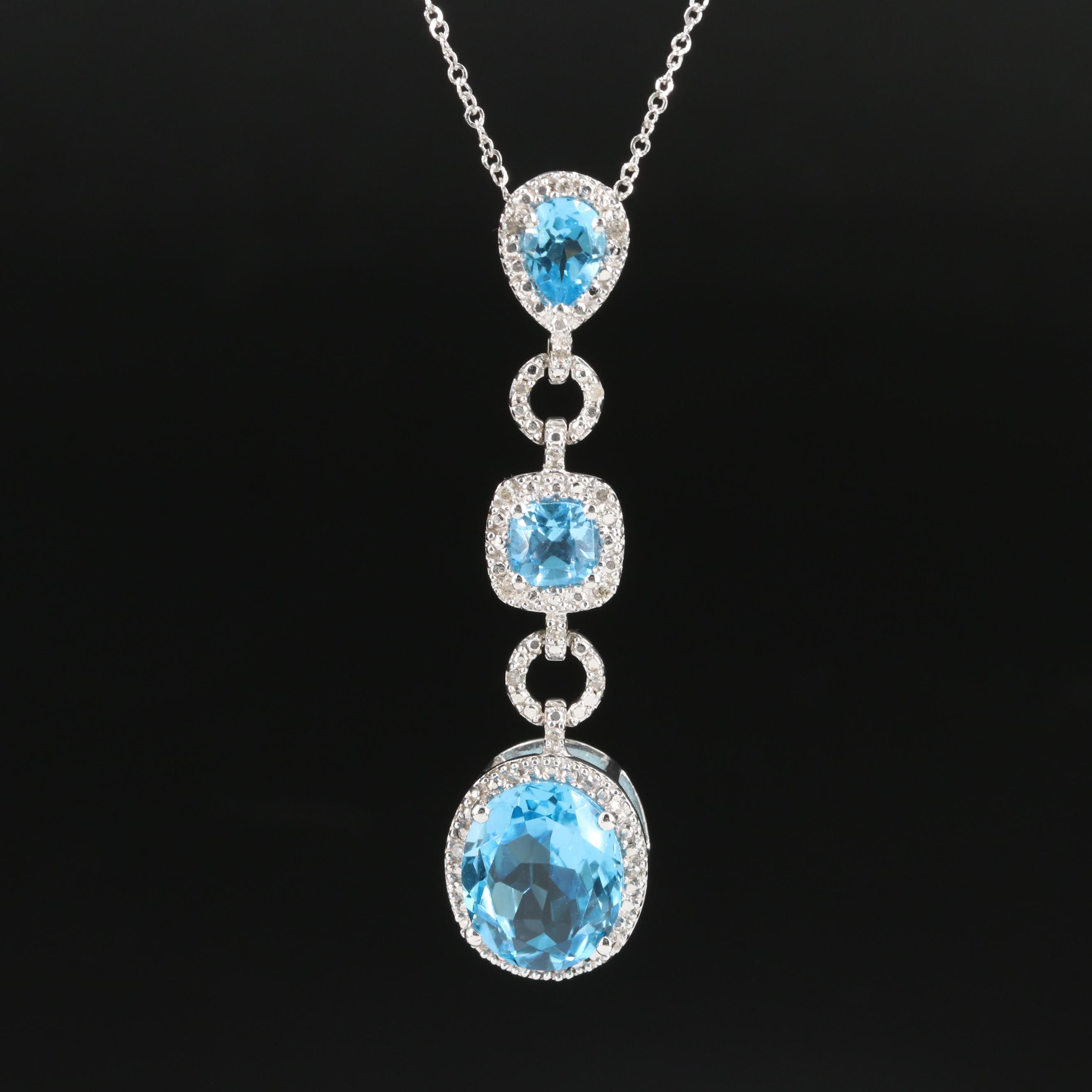 14K Swiss Blue Topaz and Diamond Necklace | EBTH