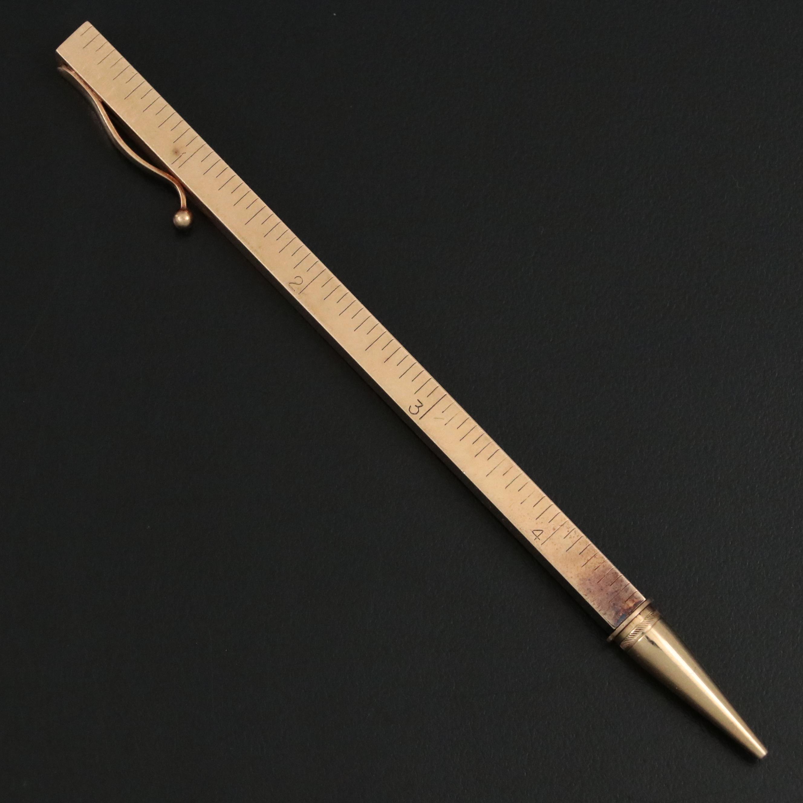14K Gold Retractable Ruler Mechanical Pencil, Mid-20th Century | EBTH