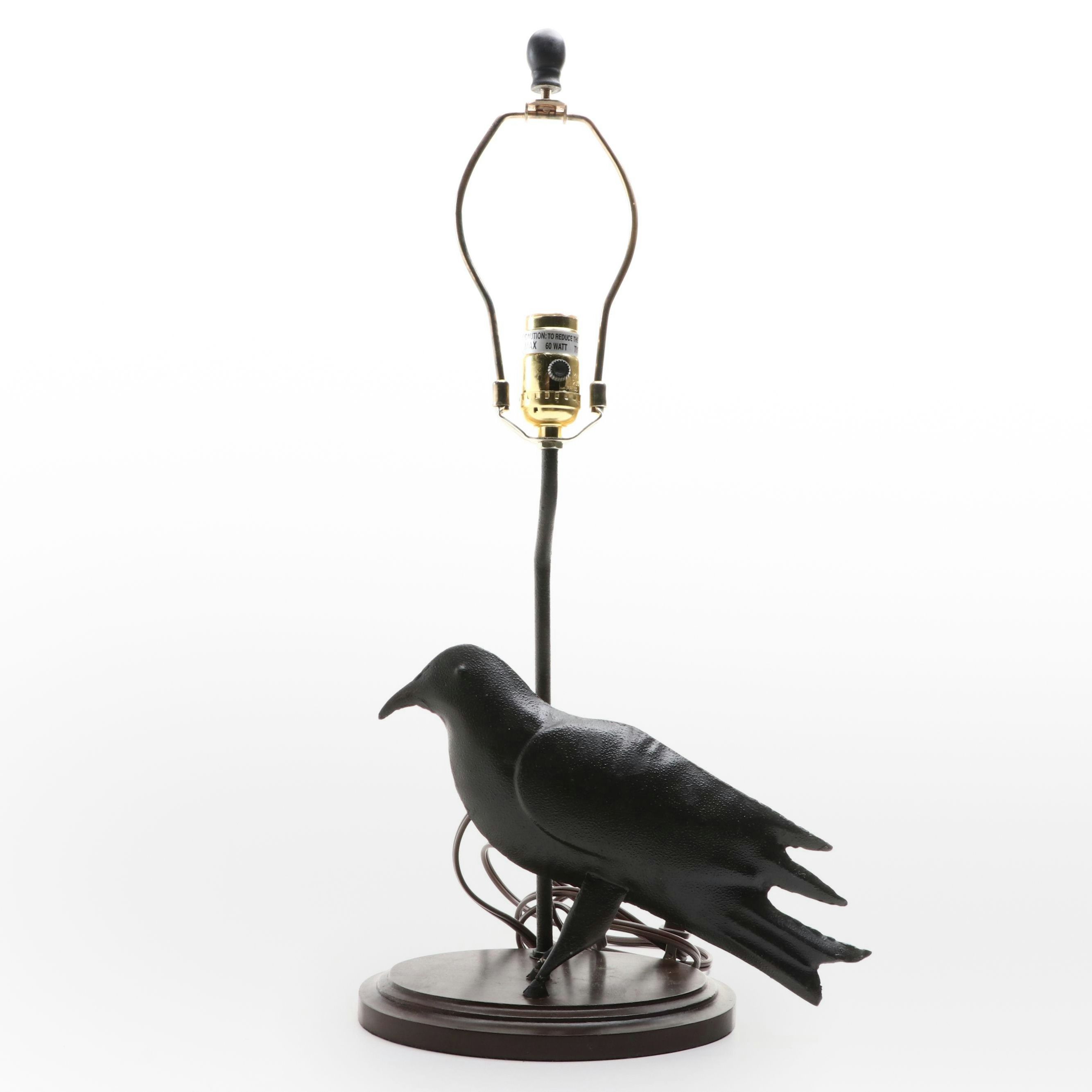 Folk Art Style Metal and Wooden Raven Table Lamp | EBTH