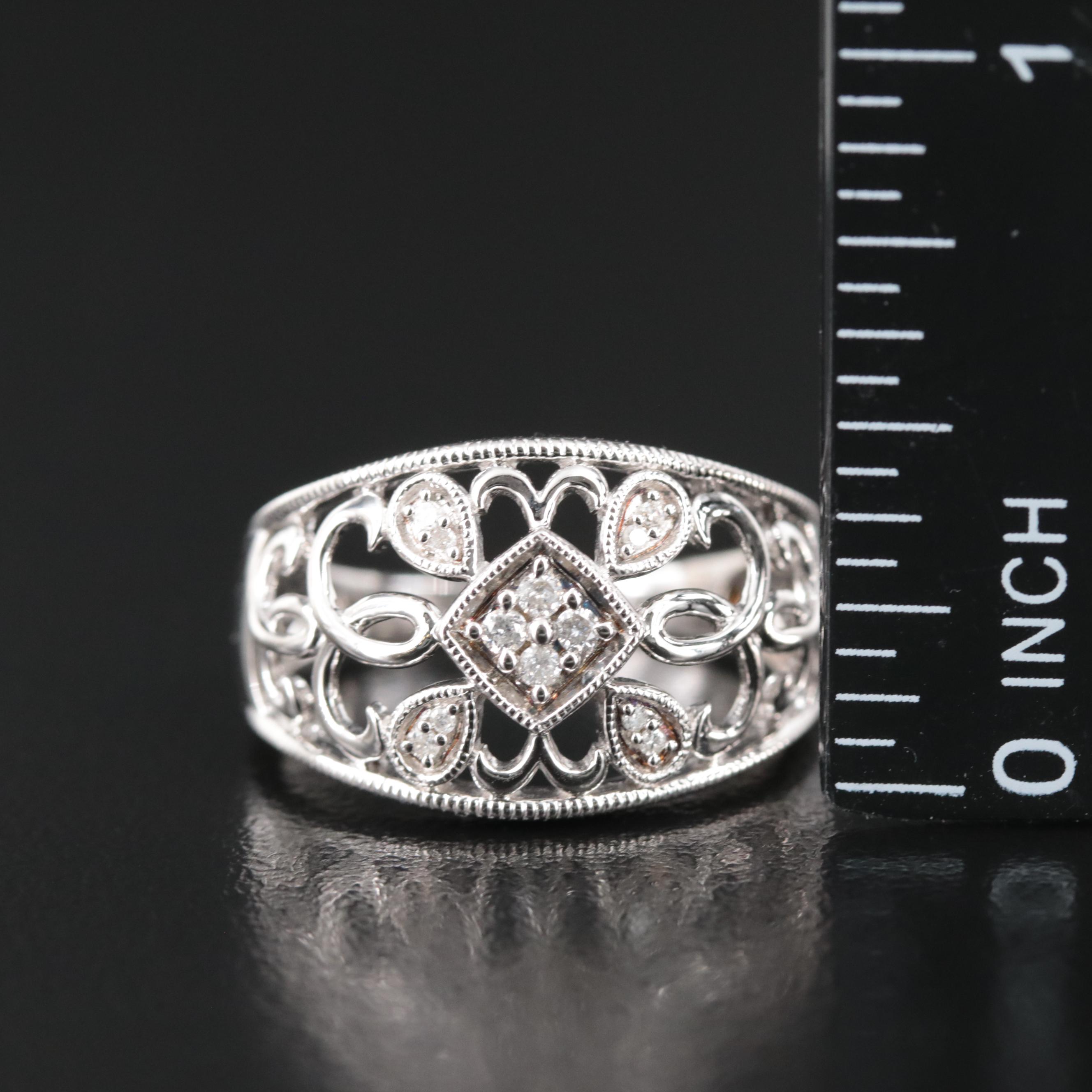 Sterling Diamond Scrollwork RIng | EBTH