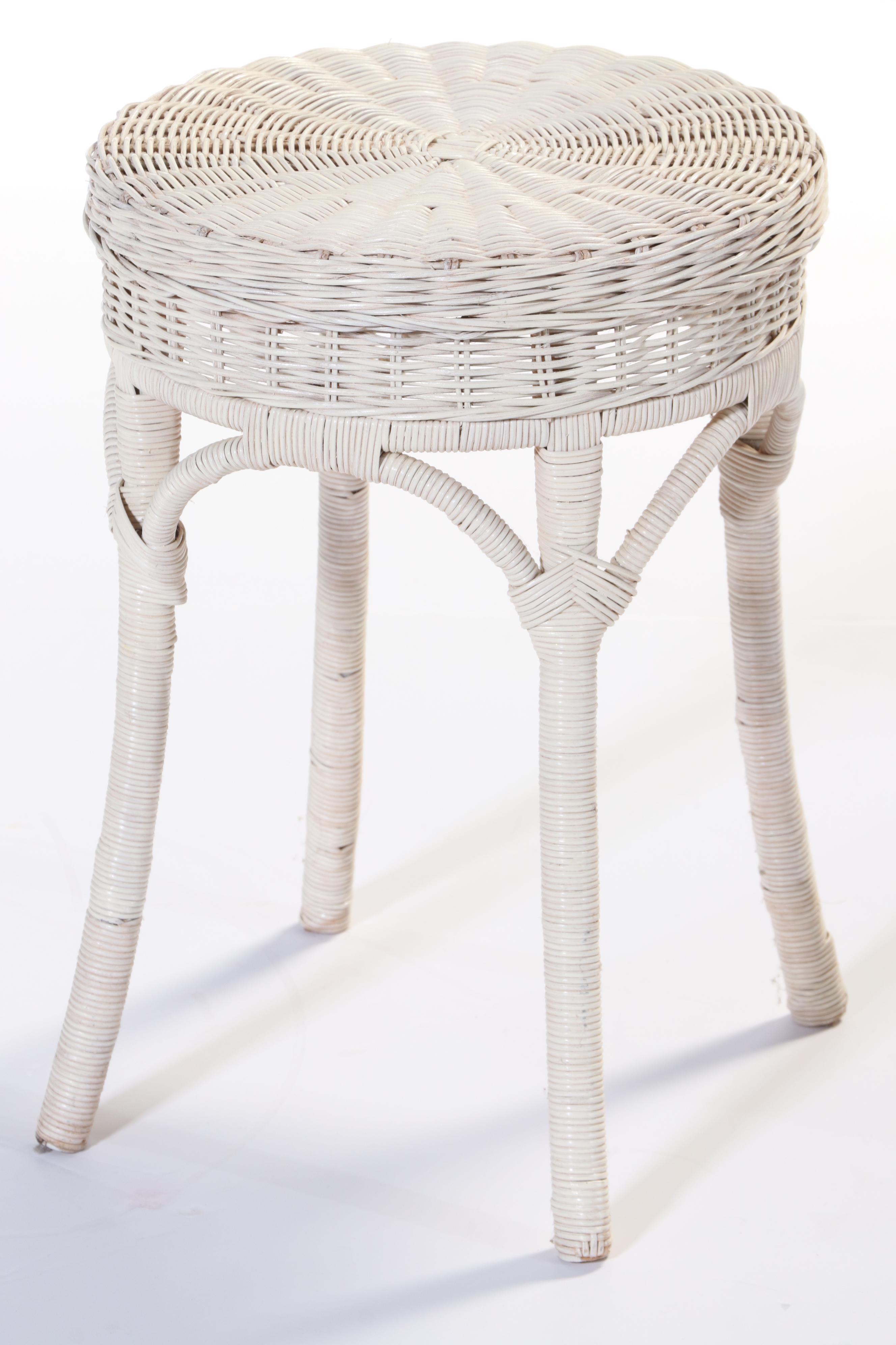 White Wicker Patio Chair and Accent Tables, Vintage | EBTH