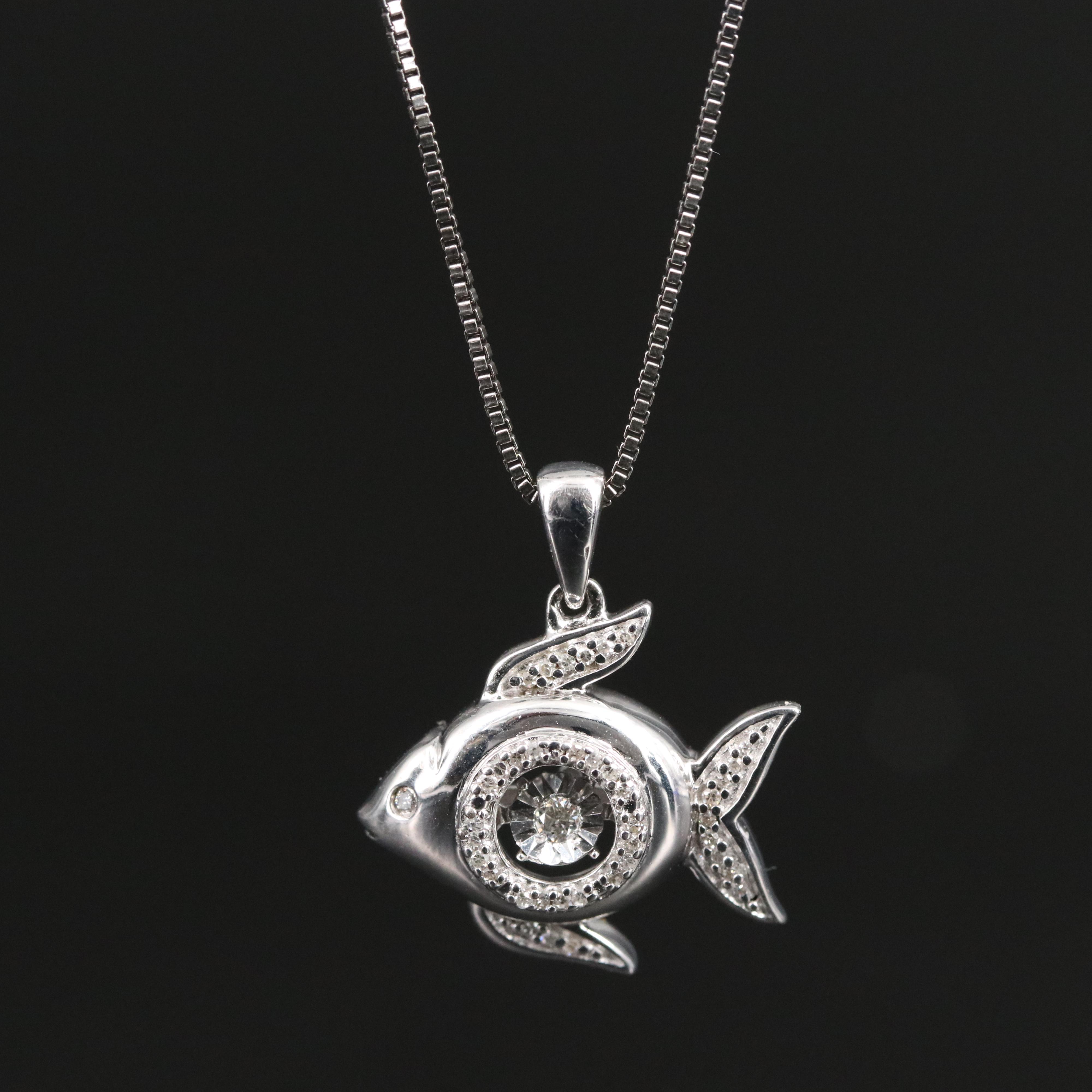 Sterling Diamond Fish Pendant Necklace | EBTH