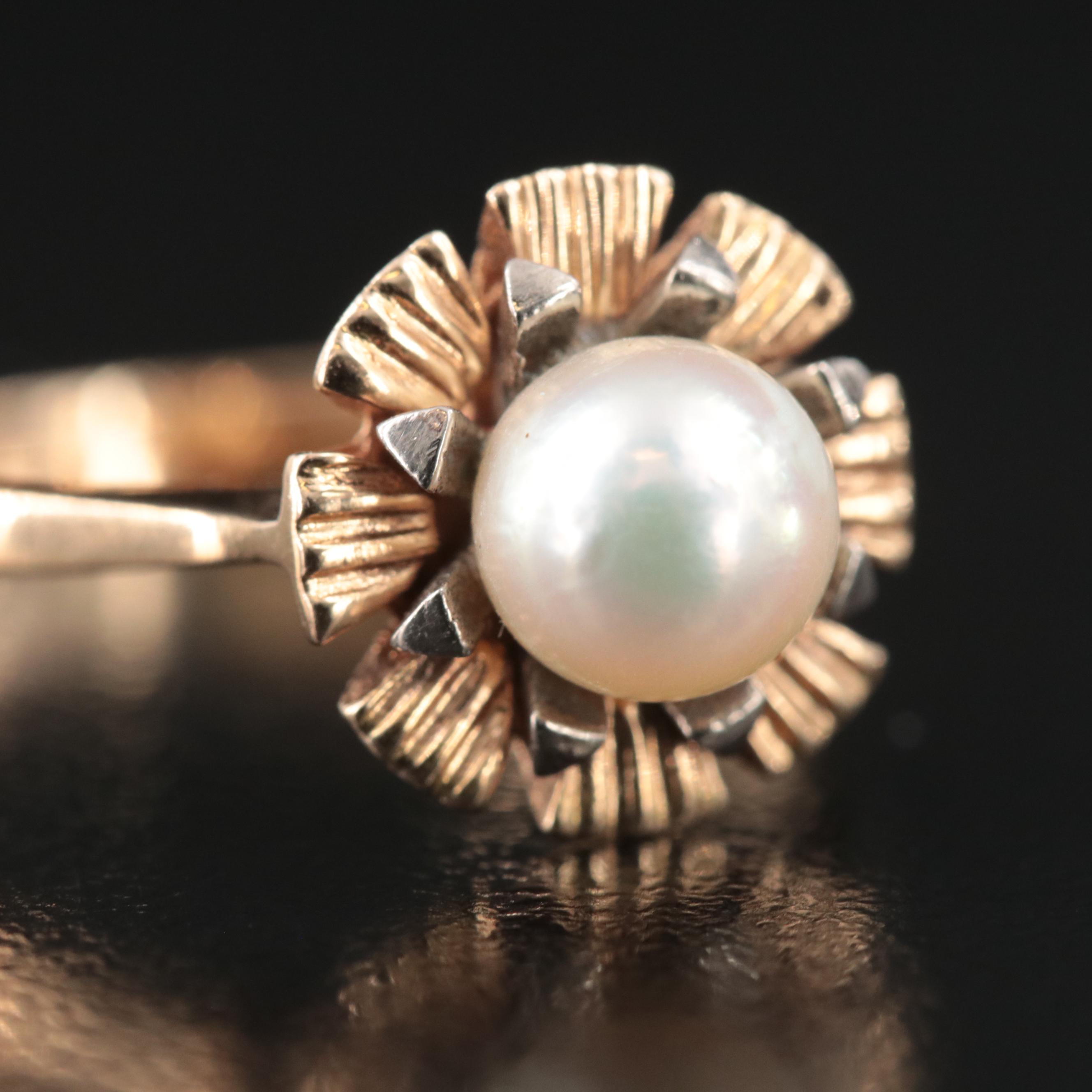 Vintage 18K Pearl Flower Ring | EBTH
