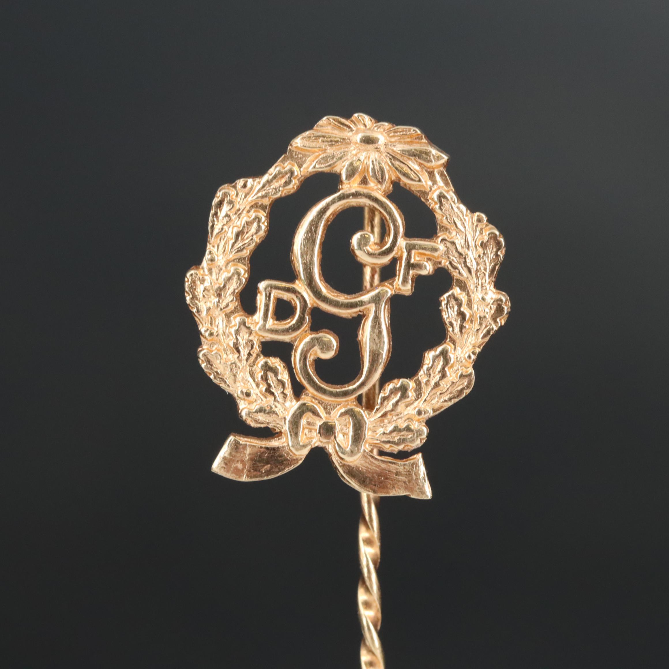 14K Rose Gold Monogrammed Wreath Stick Pin | EBTH