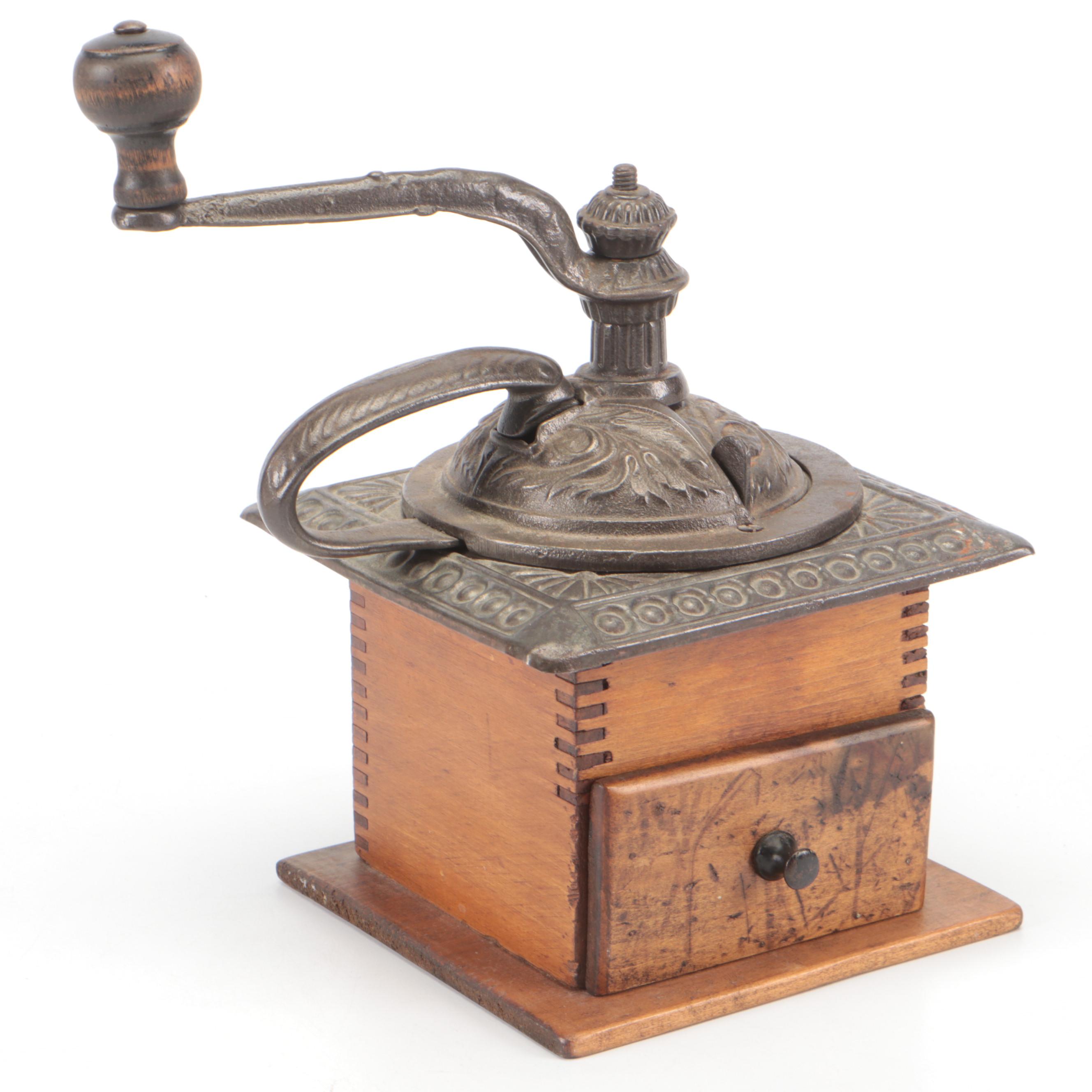 Victorian Ornate Cast Iron and Wood Coffee Grinder | EBTH