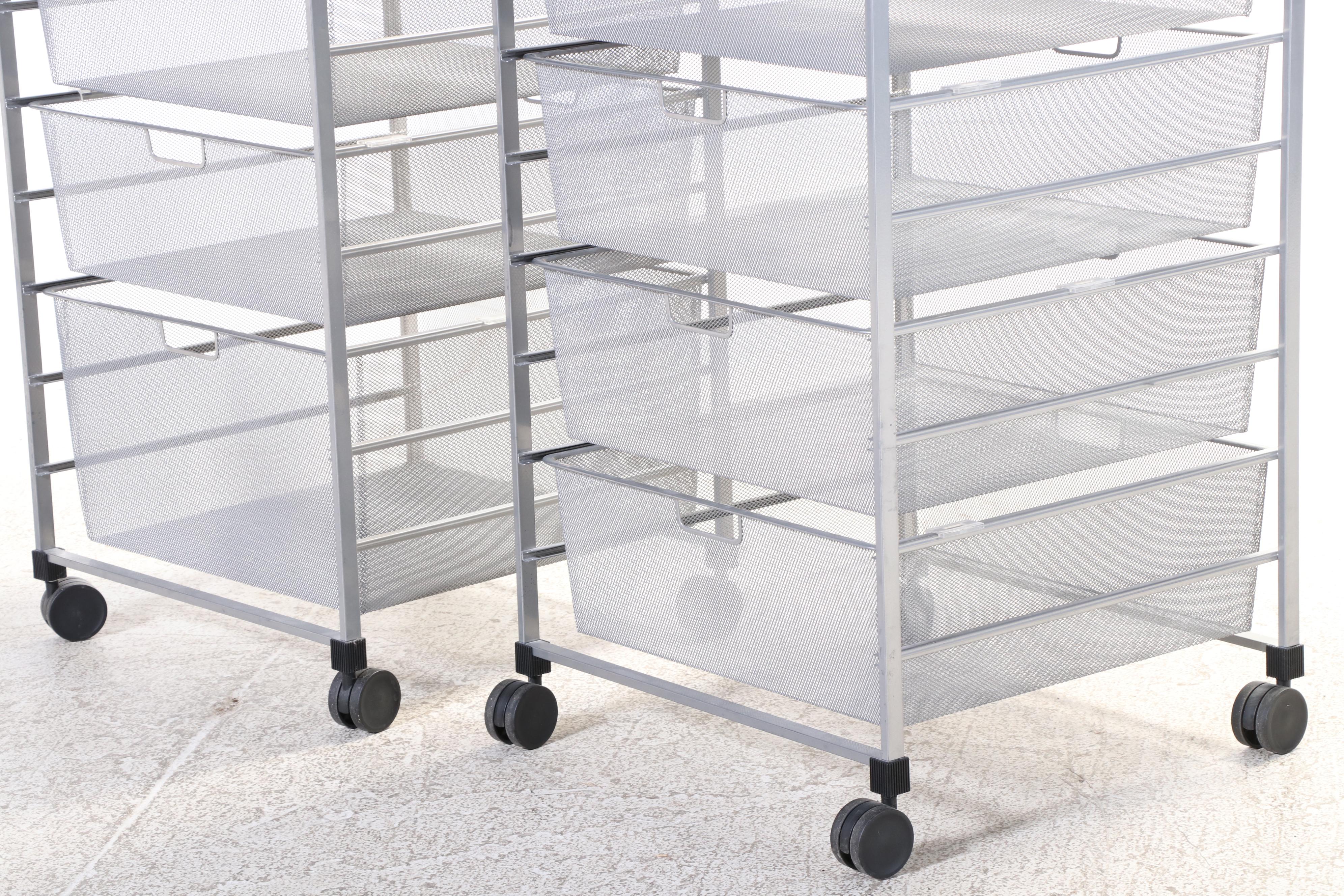 Pair of Elfa Steel and Laminate Top Storage Carts with Wire Mesh ...