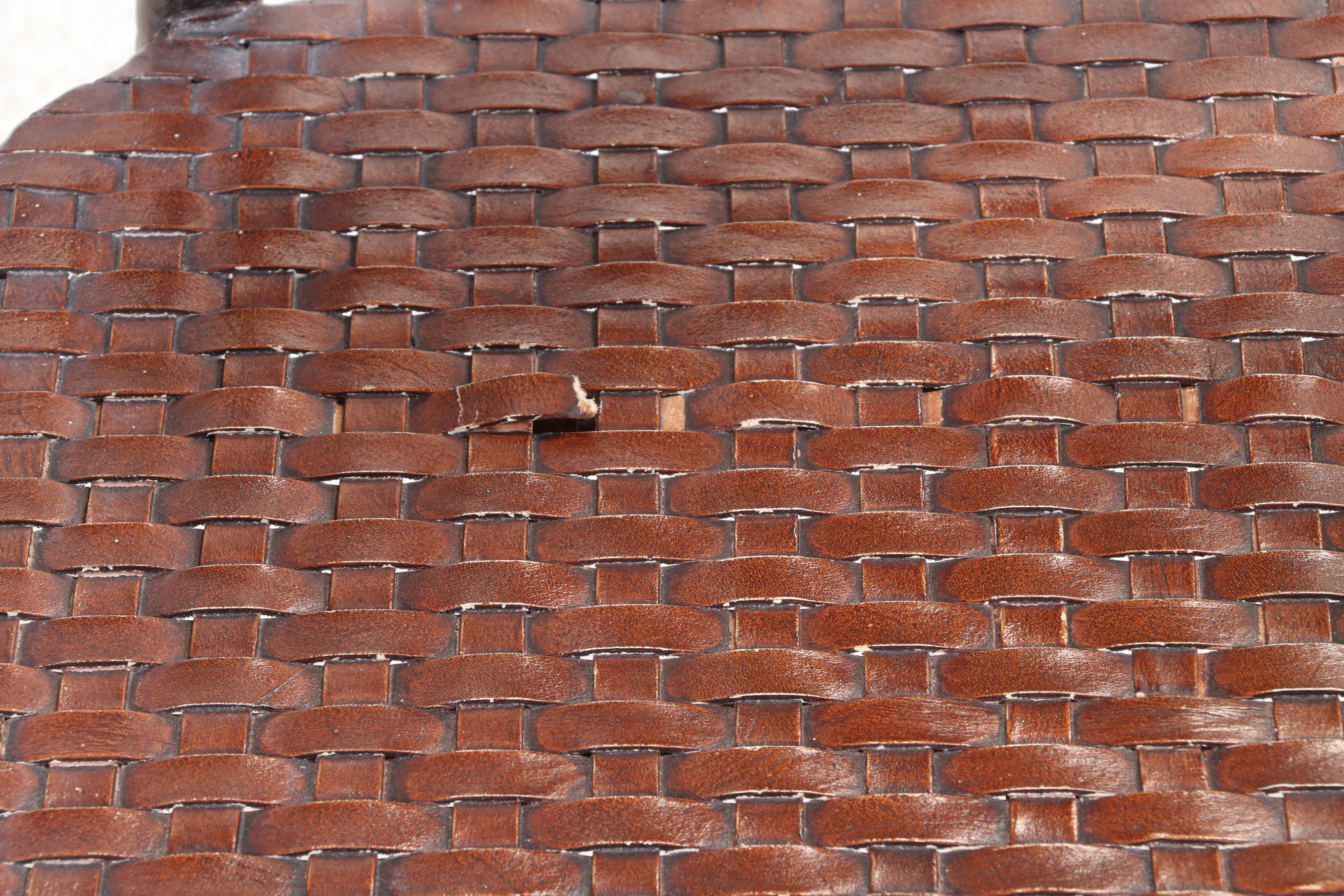 Four Iron-Patinated Metal, Parcel-Gilt, and Woven-Leather Dining ...