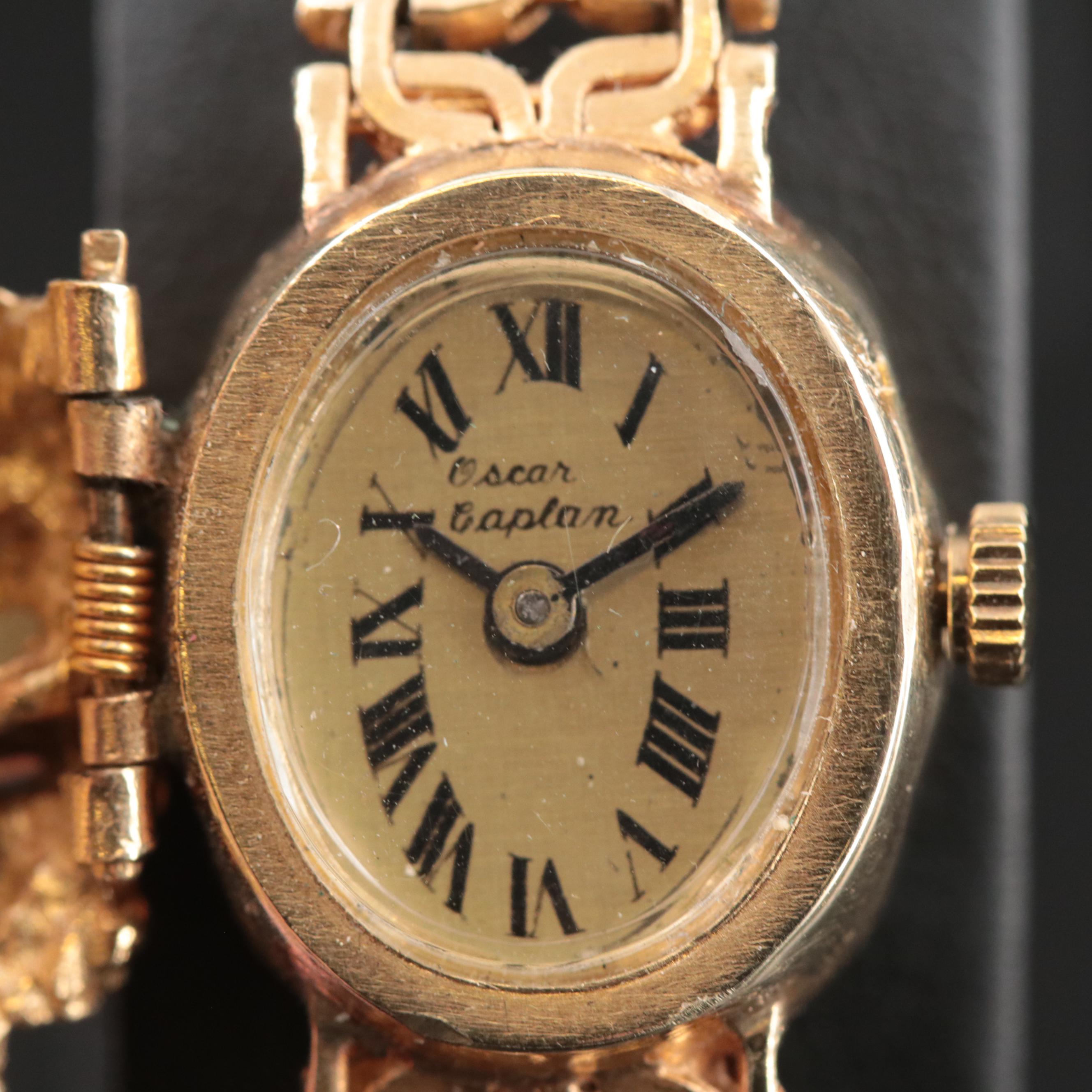 14K Oscar Caplan Opal and Diamond Hinged Dial Cover Wristwatch ...