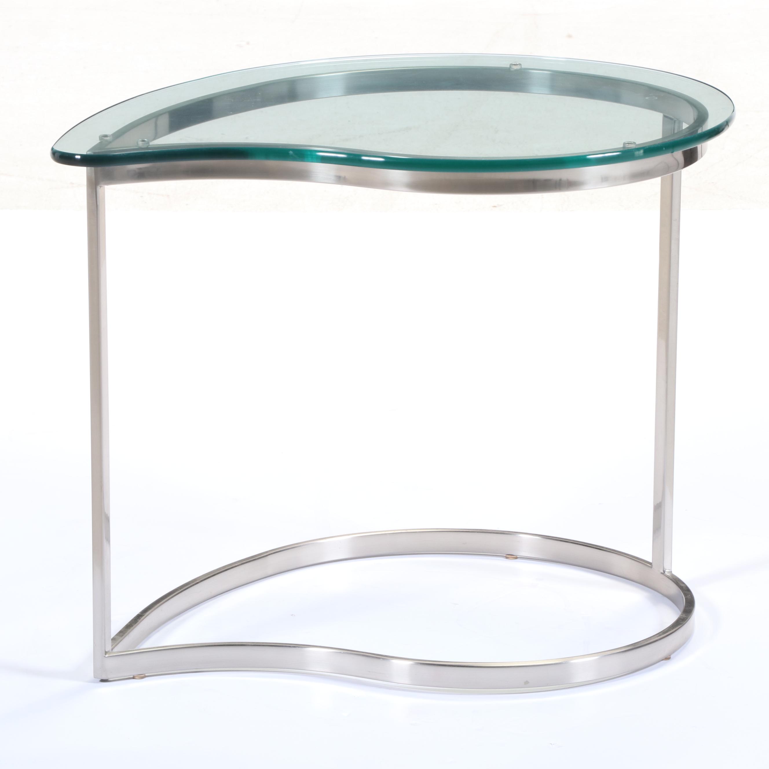 Modernist Style Brushed Metal and Glass Top Teardrop Side Table | EBTH