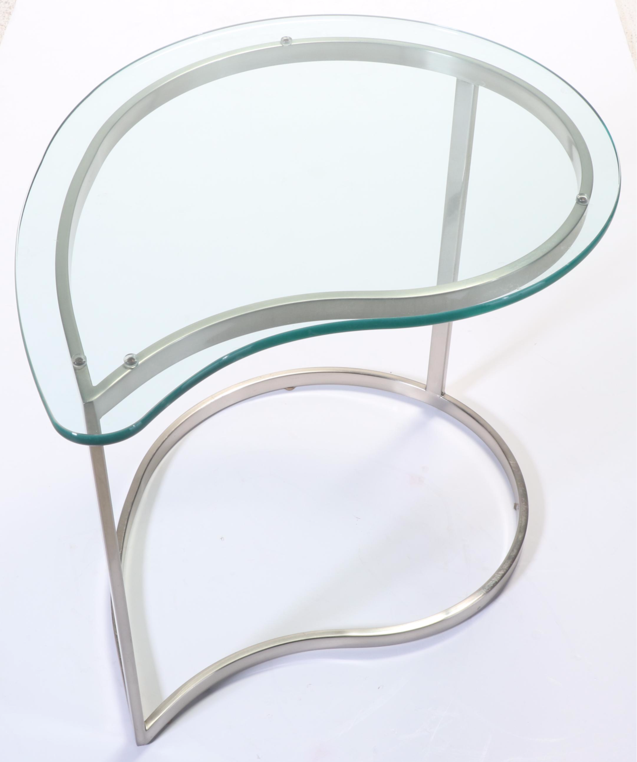 Modernist Style Brushed Metal and Glass Top Teardrop Side Table | EBTH