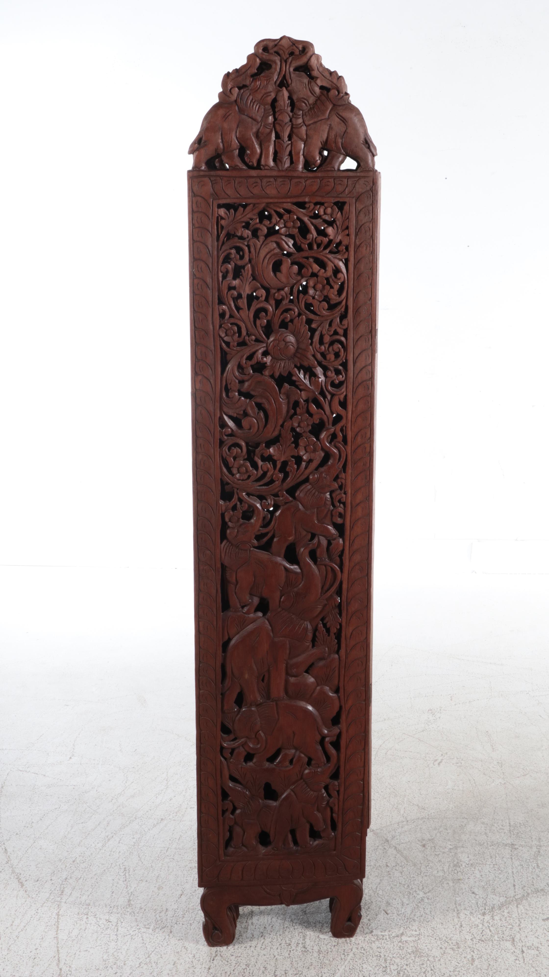 Thai Carved and Reticulated Teak Six-Fold Screen with Elephants ...