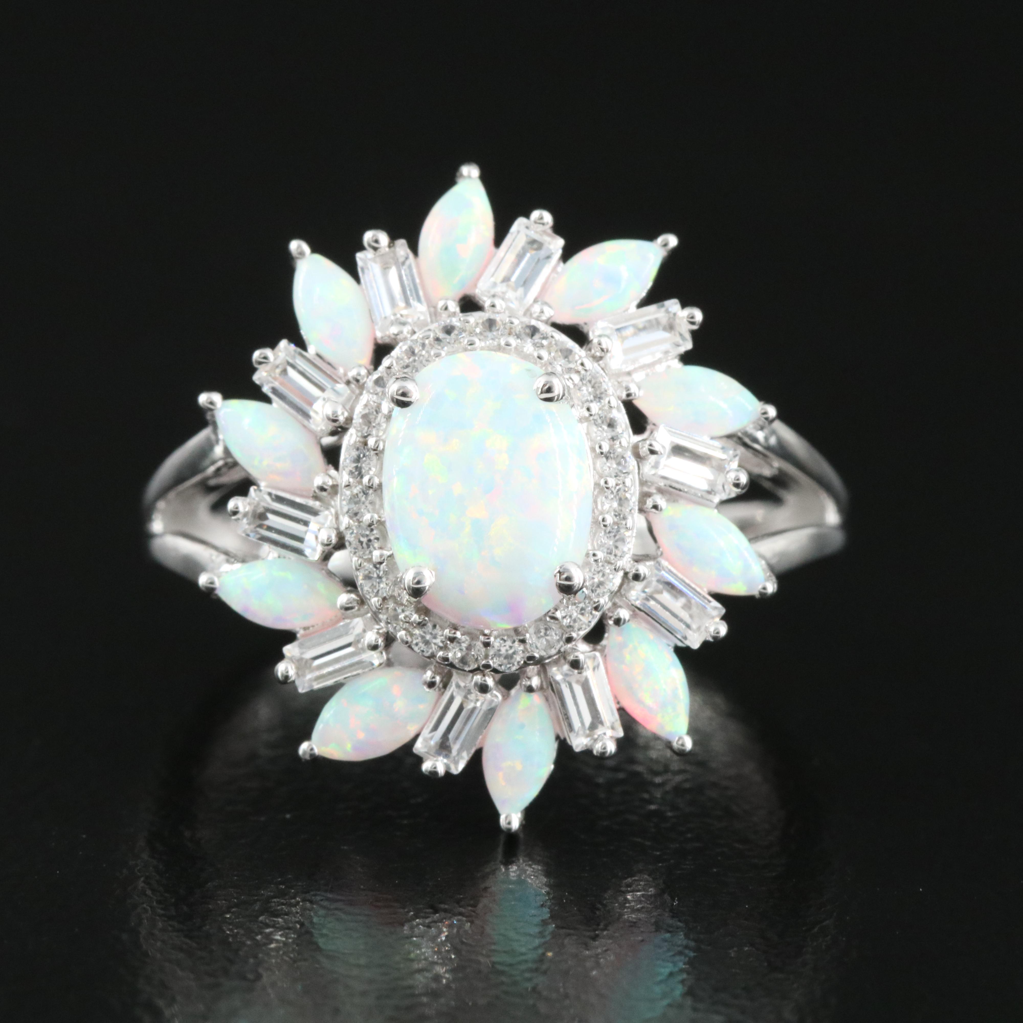 Sterling Opal and Sapphire Ring | EBTH