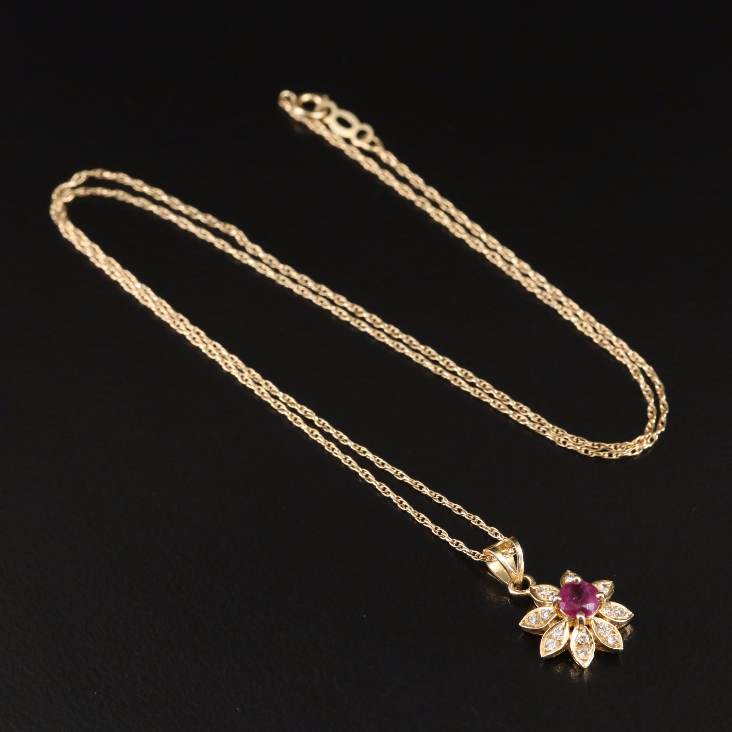 14K Ruby and Diamond Pendant Necklace | EBTH
