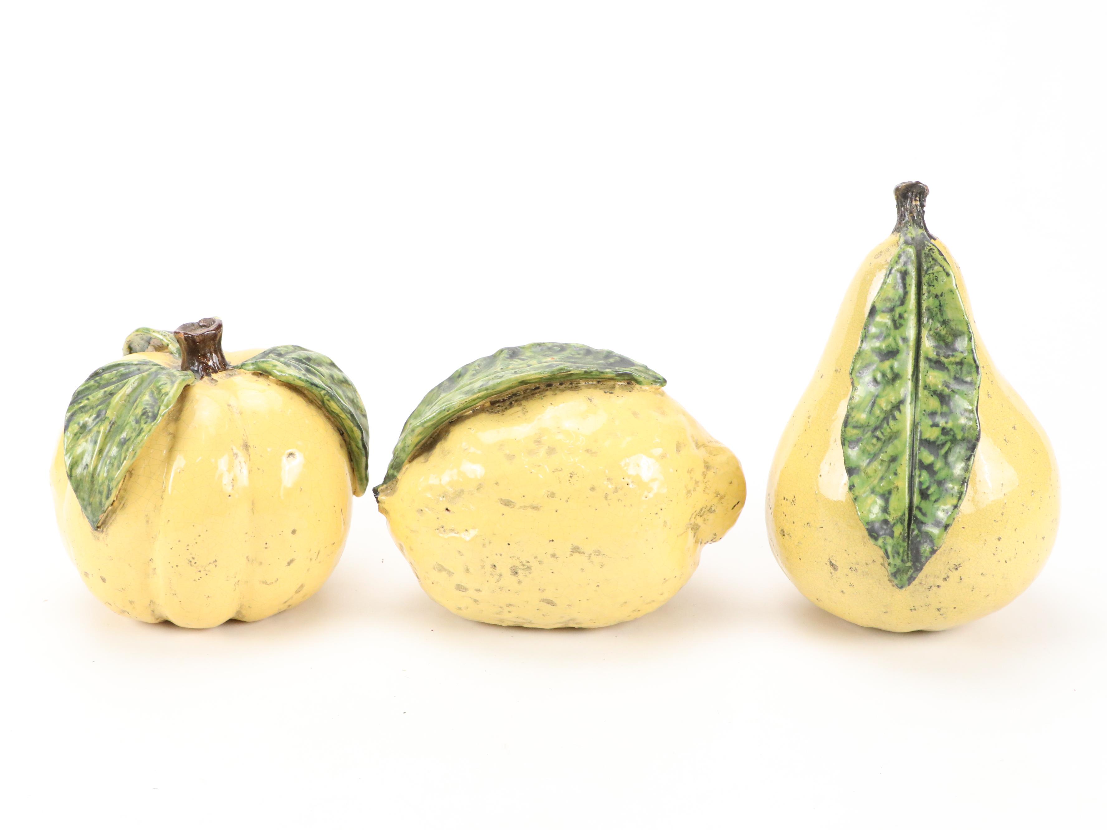 Pottery Barn Wood Oversized Coffee Cup with Italian Majolica Lemons | EBTH