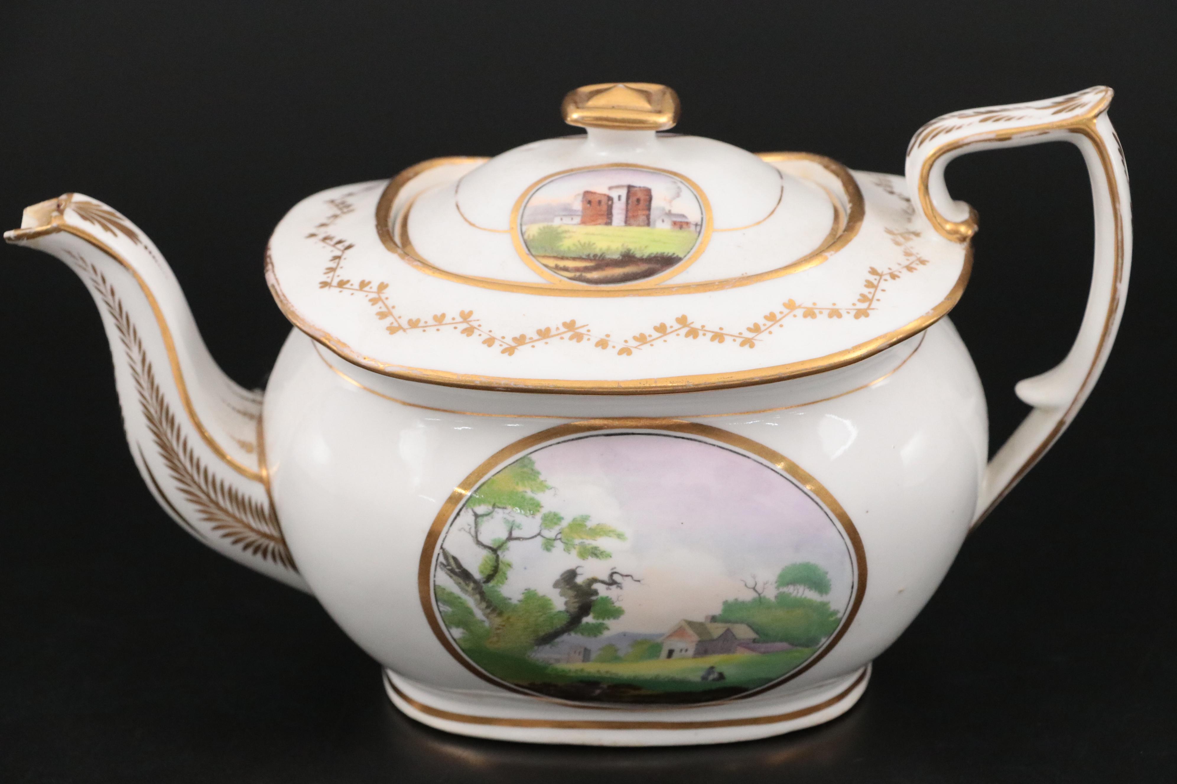 English Georgian Style Boat Shaped Teapot with Mixed Views Tableware ...