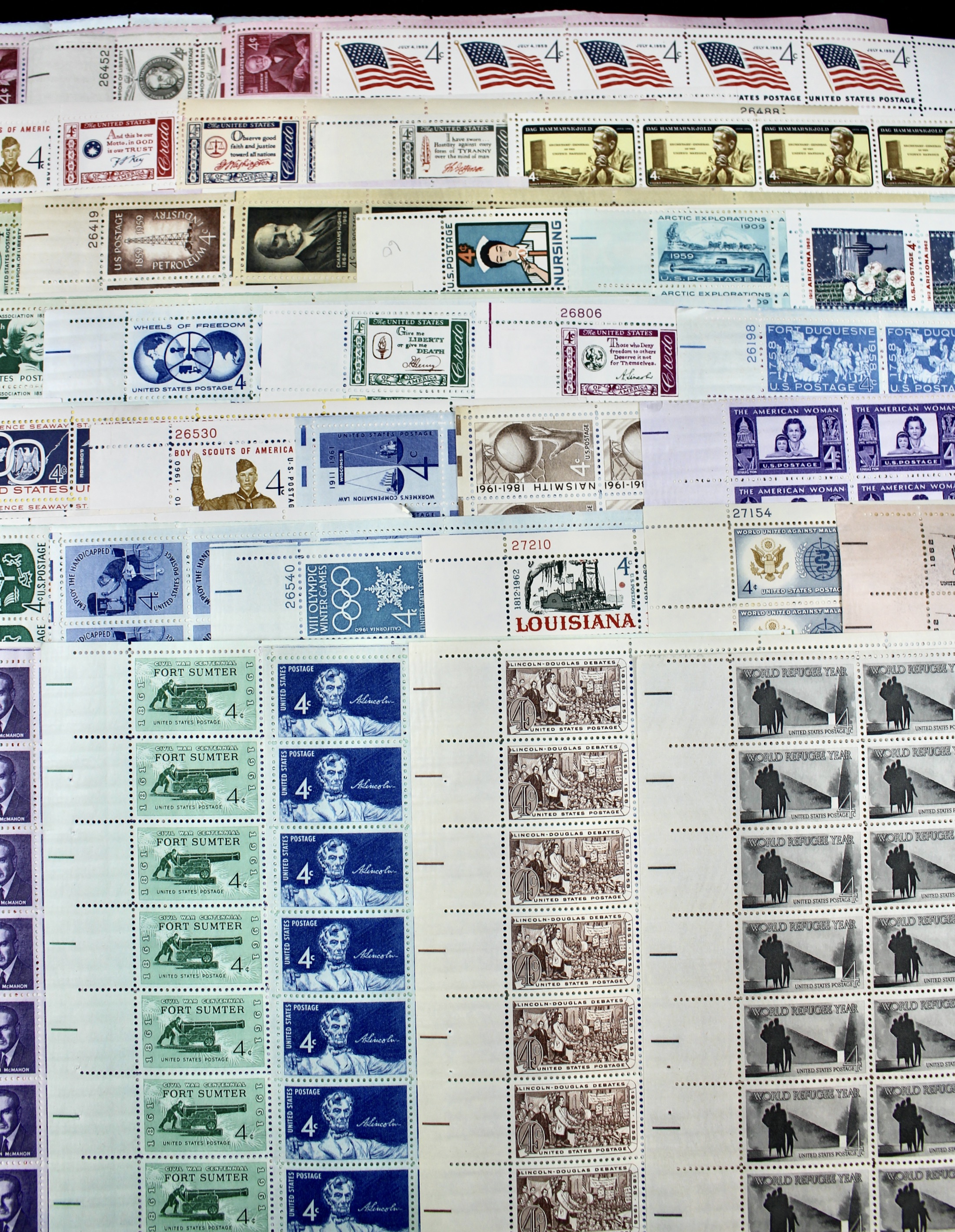 Sixty-Eight Different 4-Cent Postage Stamp Sheets, 1950s to 1960s ...