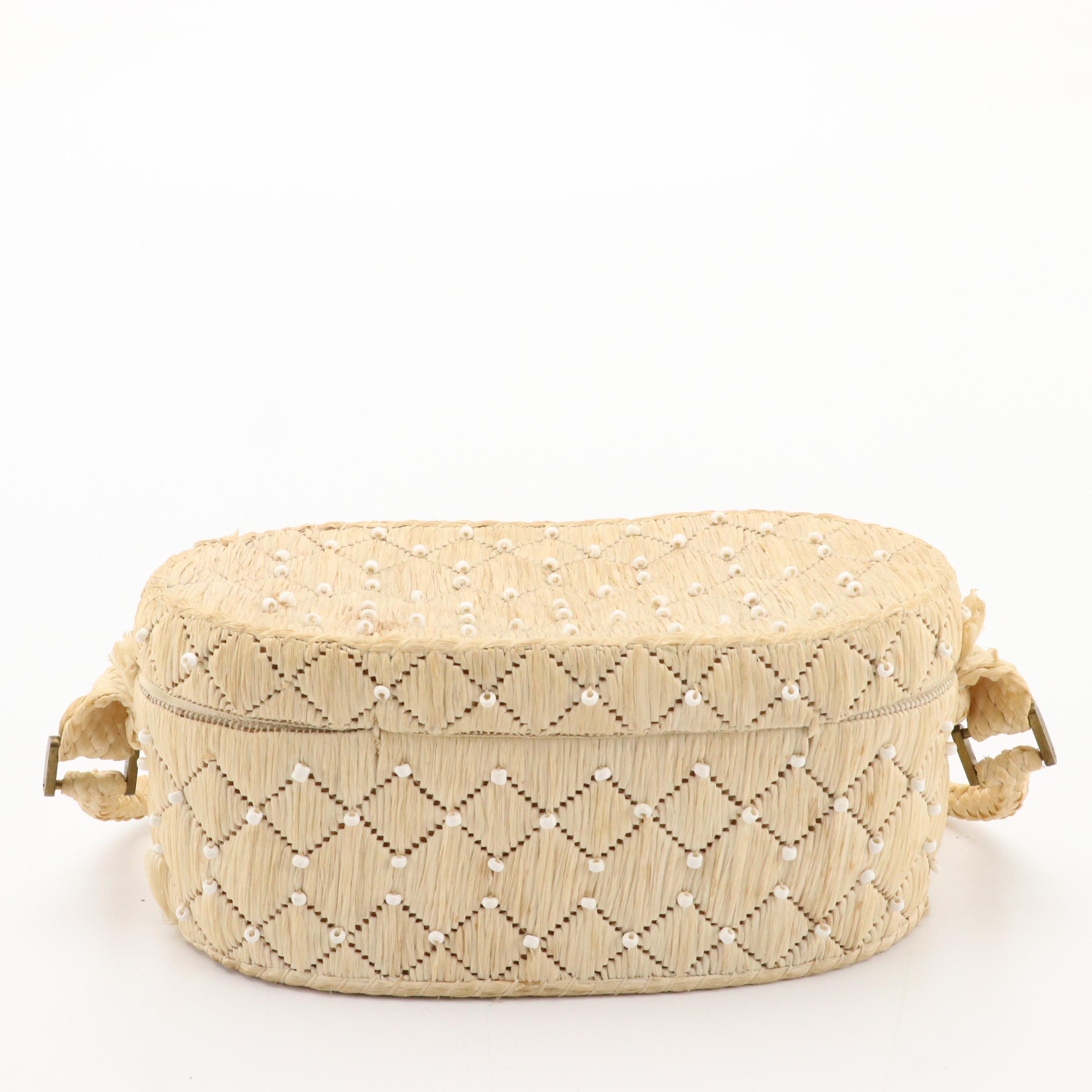 Beaded and Woven Raffia Box Purse and Roni Brunn Shoulder Tote | EBTH