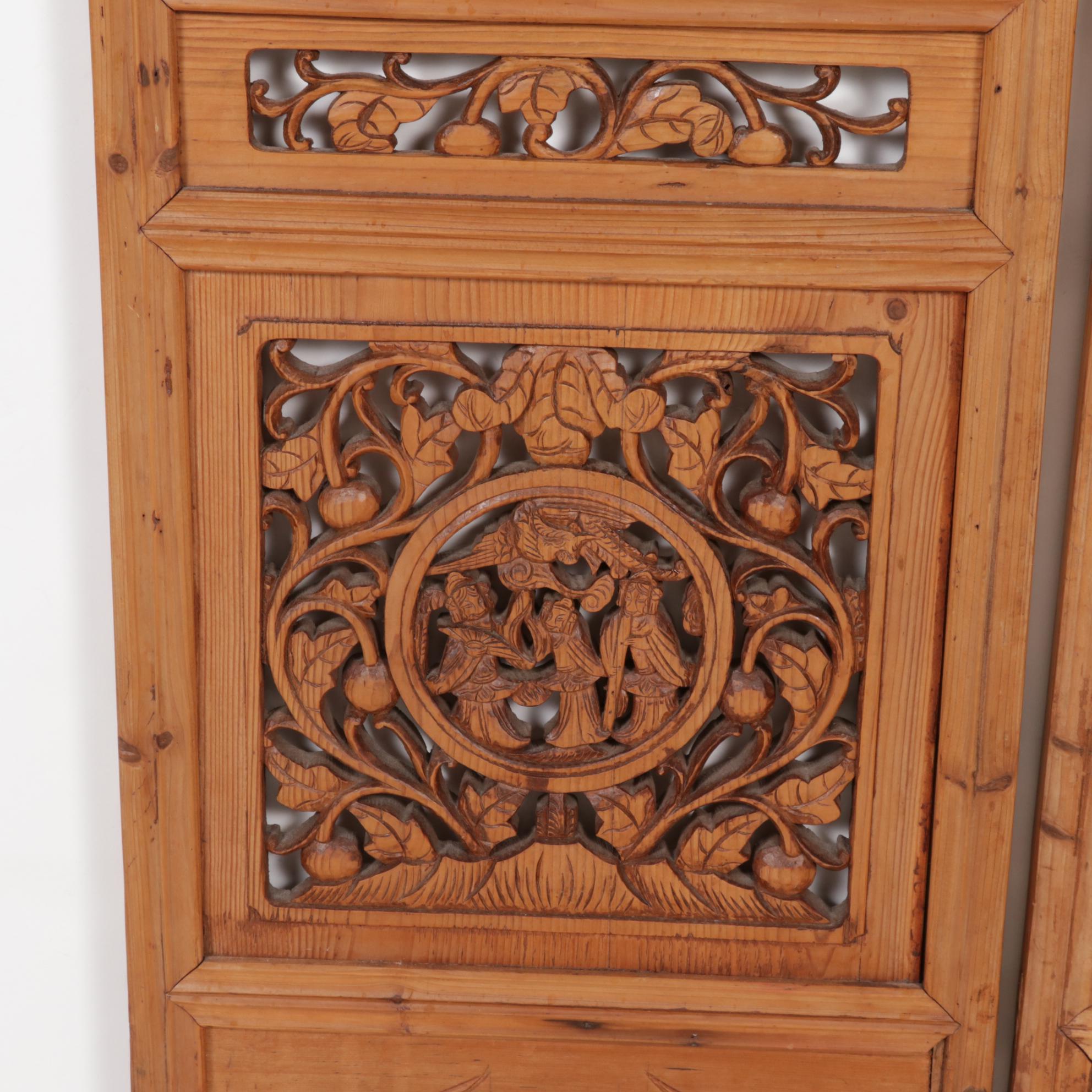 Two Thai Carved Teak Screen Panels | EBTH