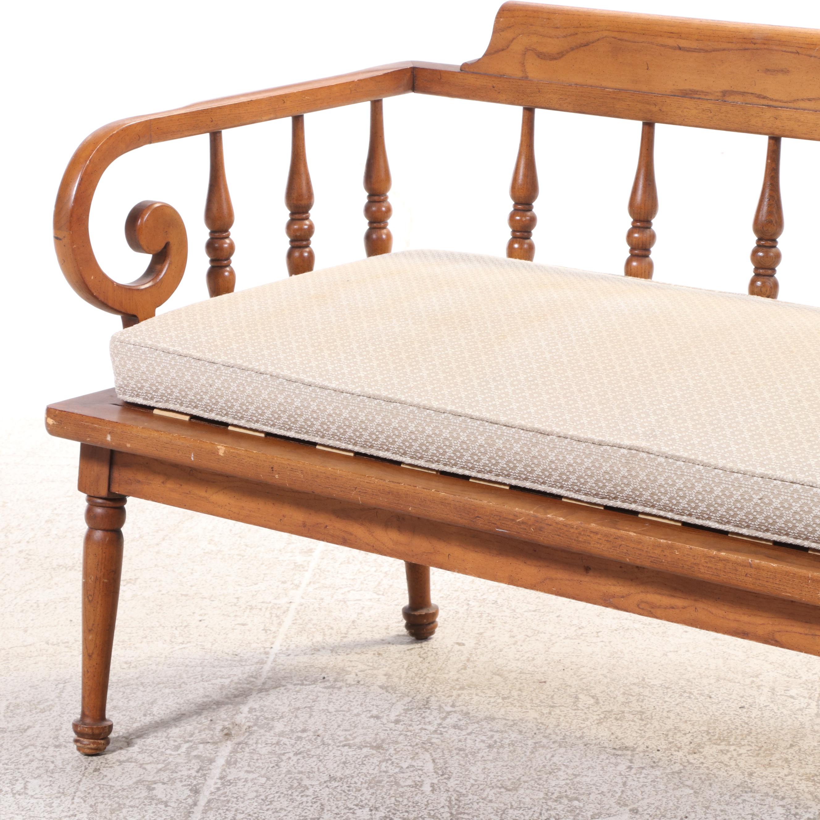 Oak Spindle Back Bench with Cushion, Mid-20th Century | EBTH