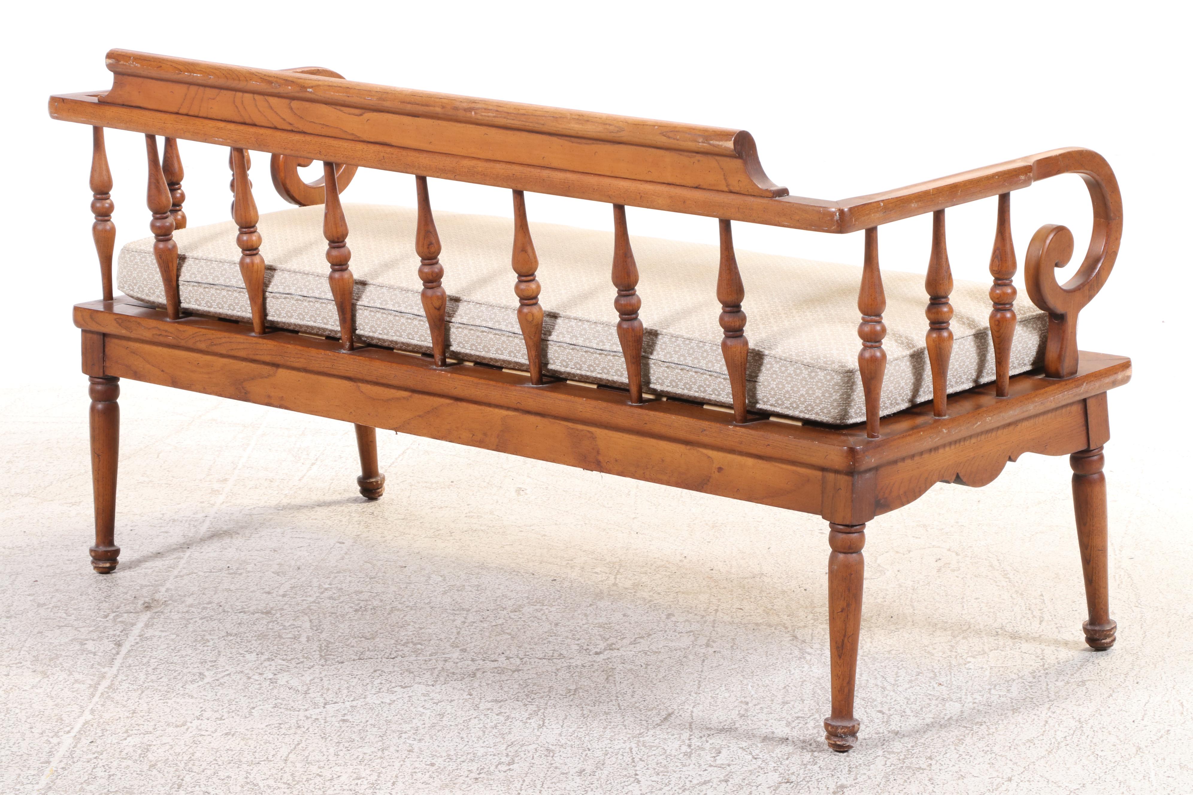 Oak Spindle Back Bench with Cushion, Mid-20th Century | EBTH