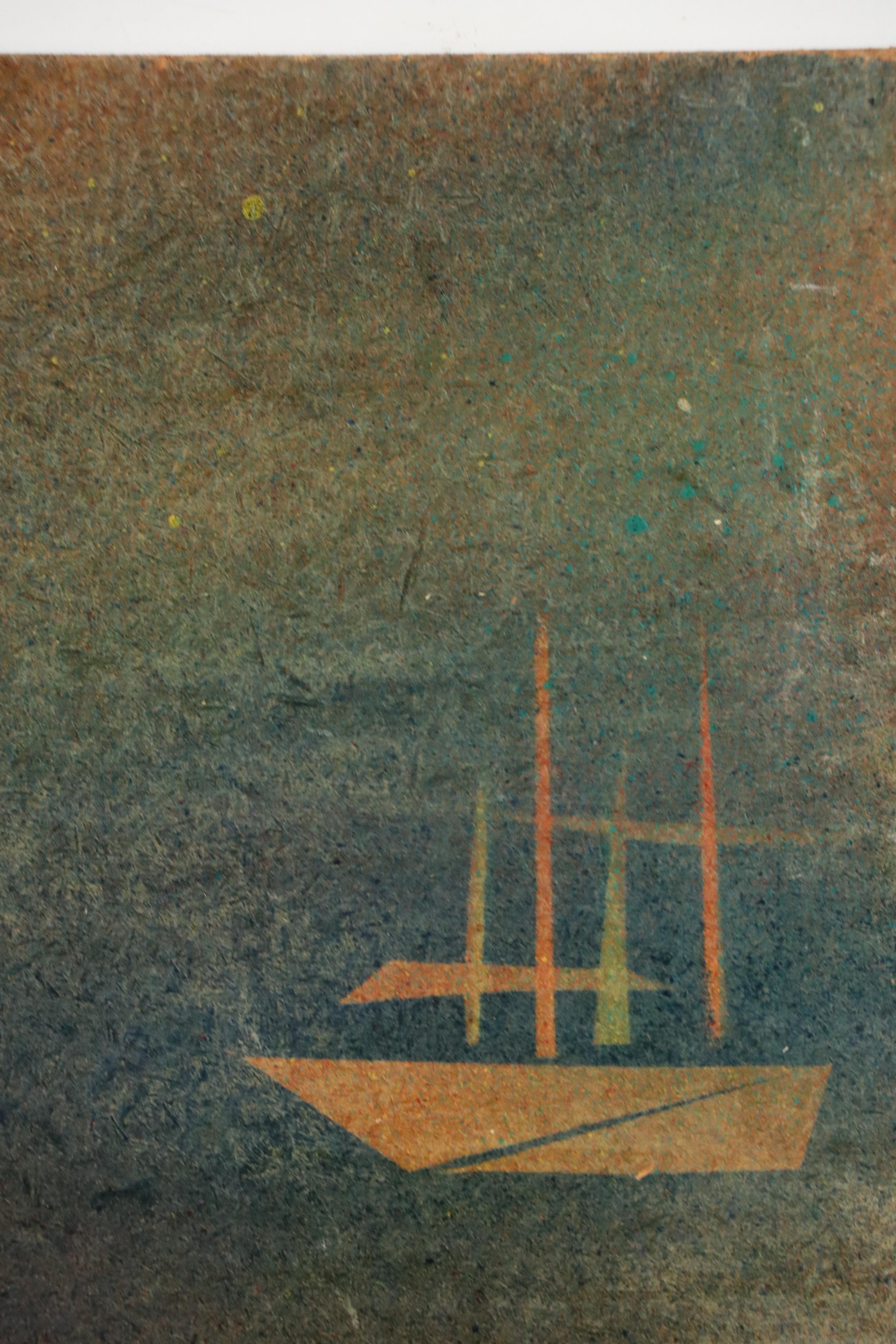 Airbrushed Stencil Paintings of Nautical Scenes, Mid-20th Century | EBTH