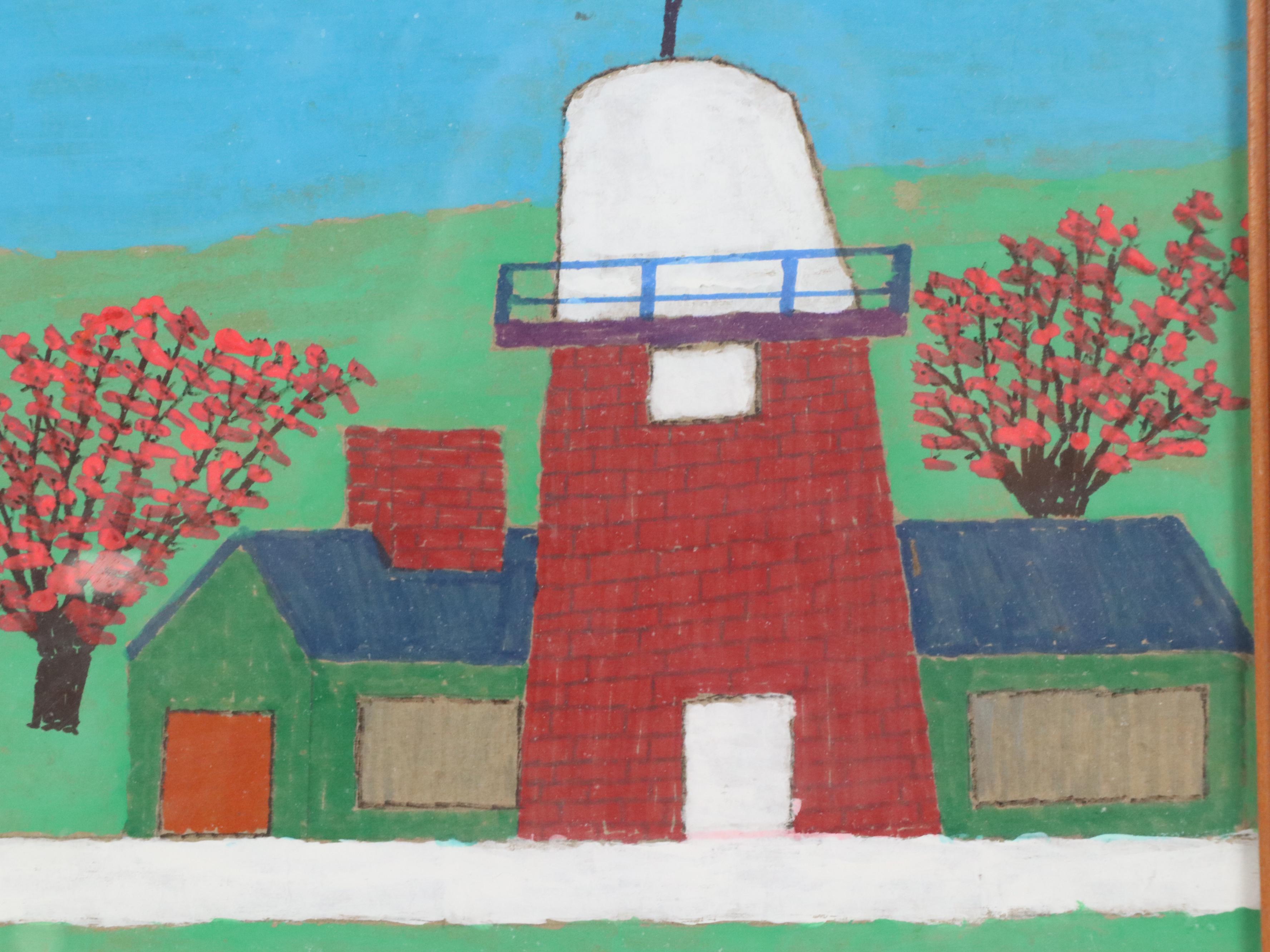 Harold Shryock Outsider Folk Art Painting of a Lighthouse | EBTH