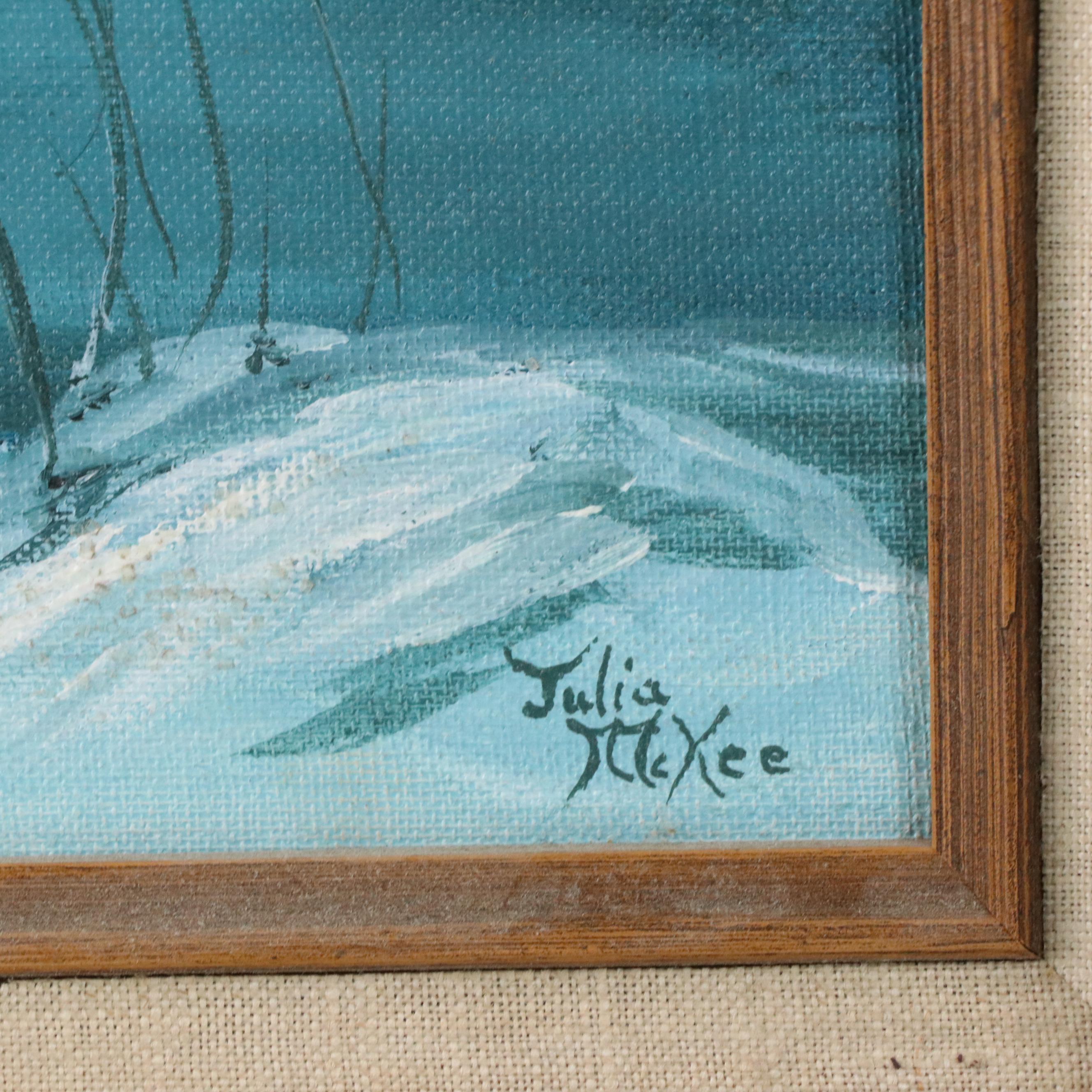 Julia McKee Mixed Media Painting of a Nocturnal River Landscape | EBTH