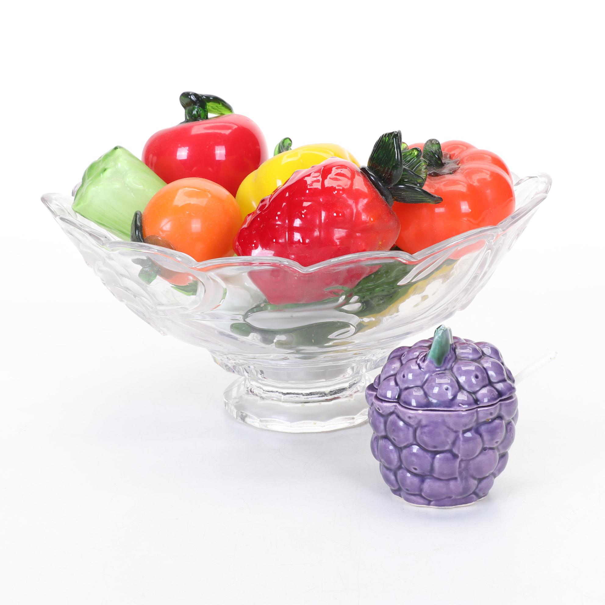 Art Glass Fruits and Vegetables With Footed Presentation Bowl and ...