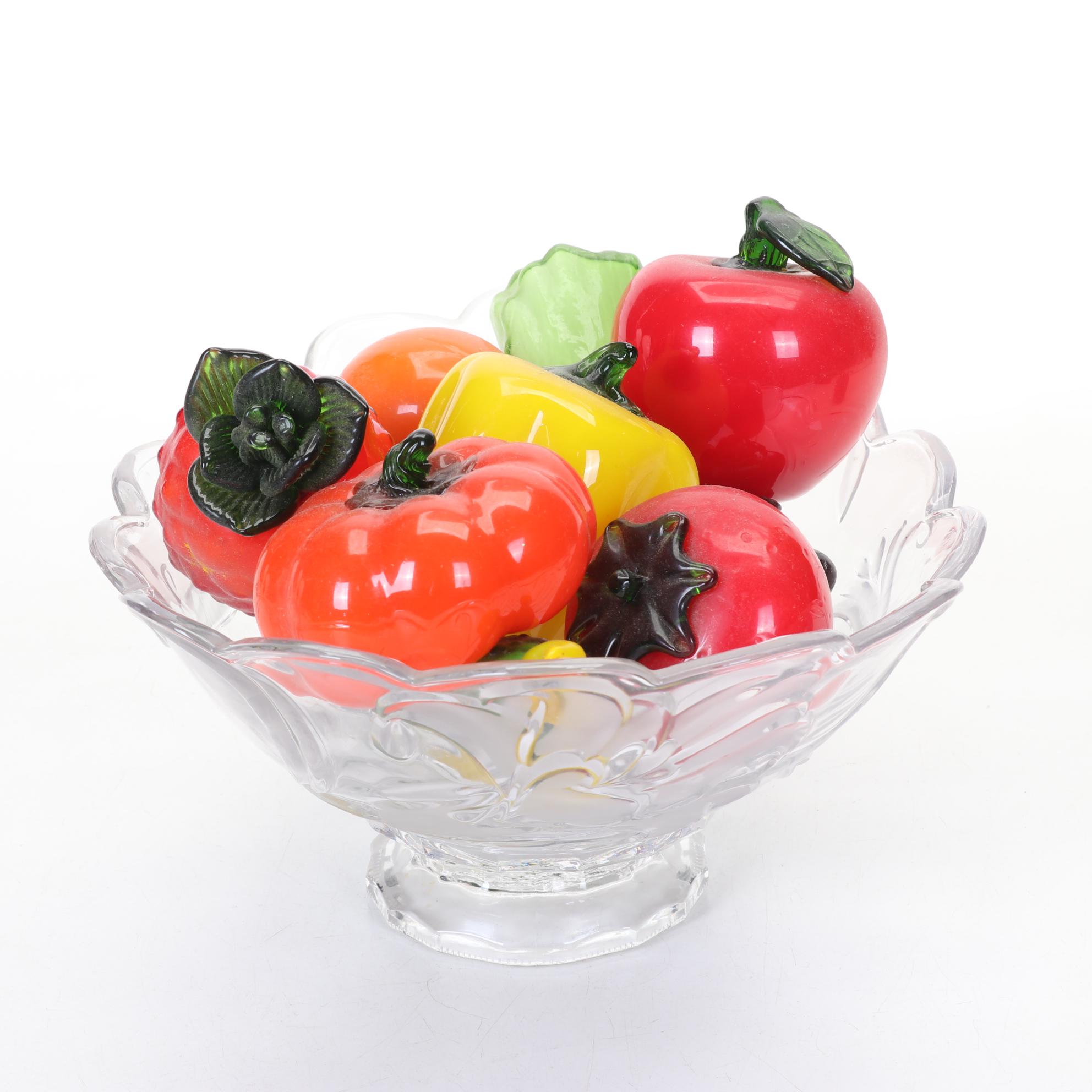 Art Glass Fruits and Vegetables With Footed Presentation Bowl and ...