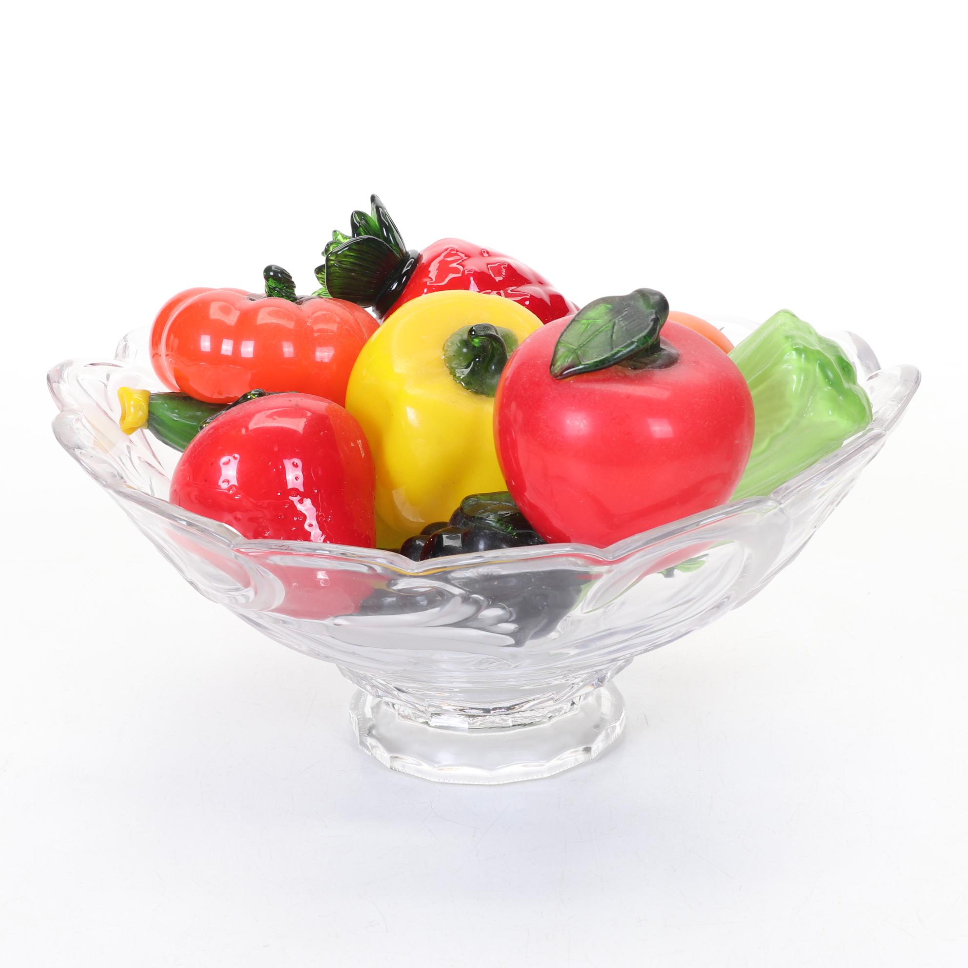 Art Glass Fruits and Vegetables With Footed Presentation Bowl and ...