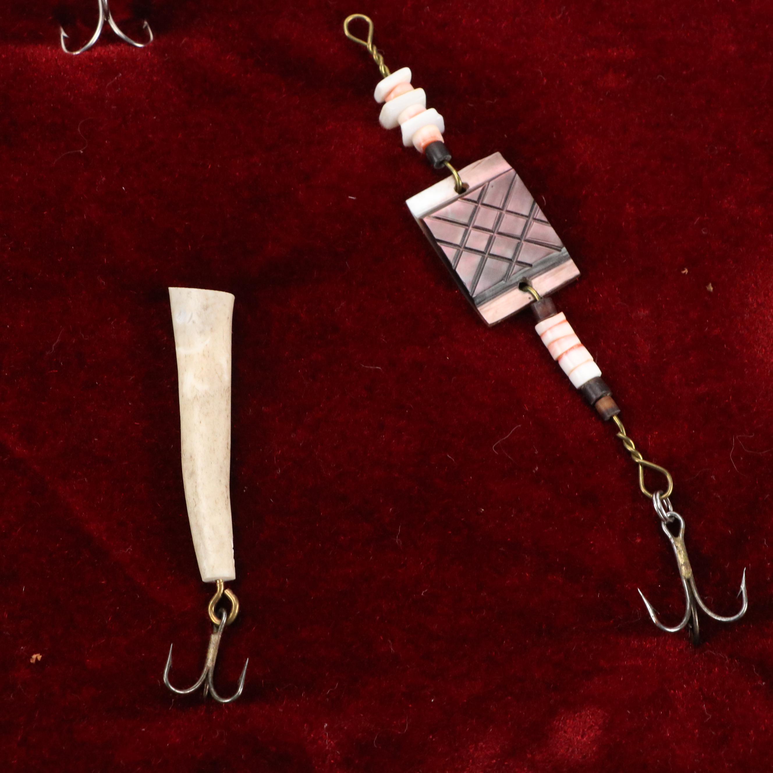 Hand-Carved Bone, Antler and Shell Fishing Lures in Display Case | EBTH