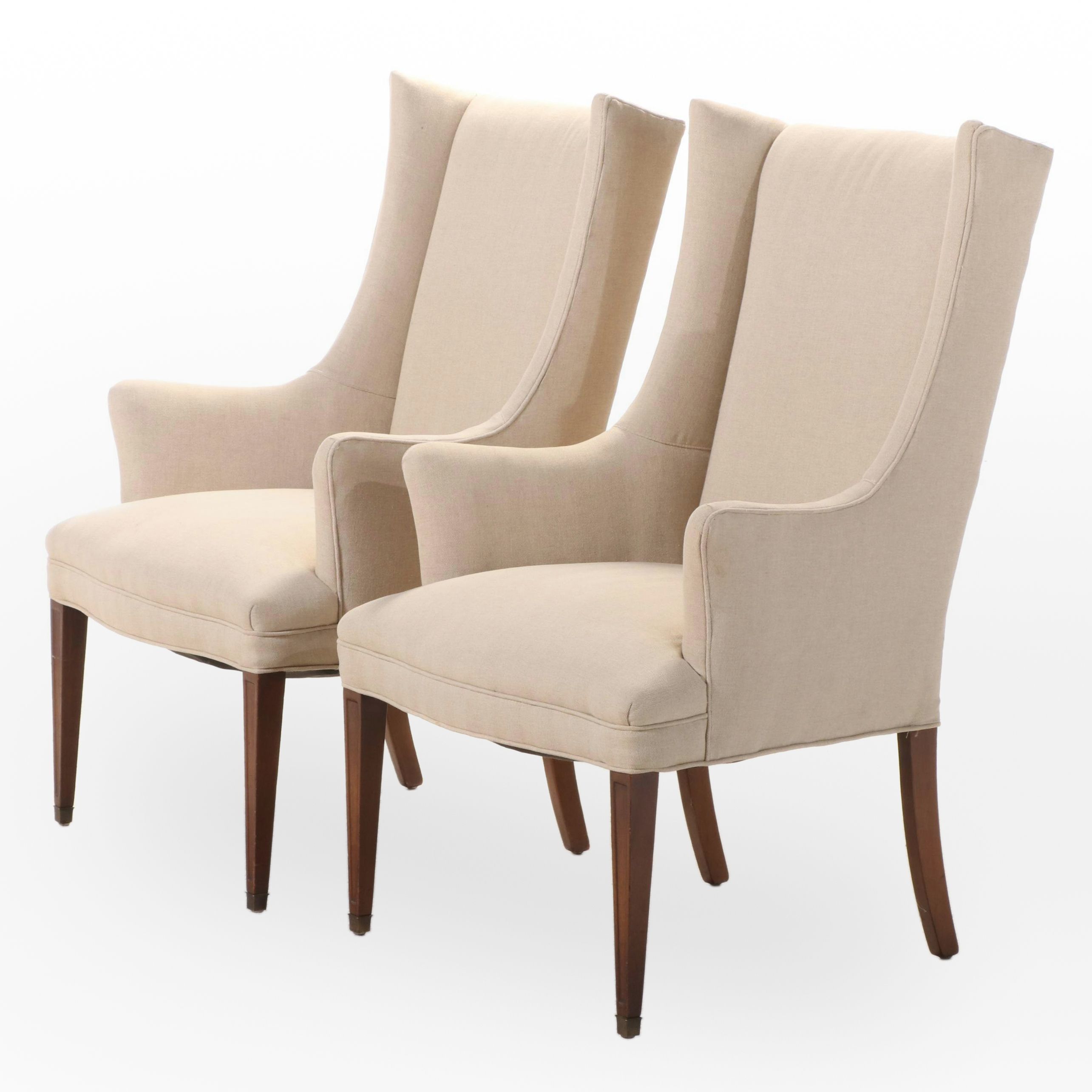 Pair of Light Tan Upholstered Wingback Accent Chairs | EBTH