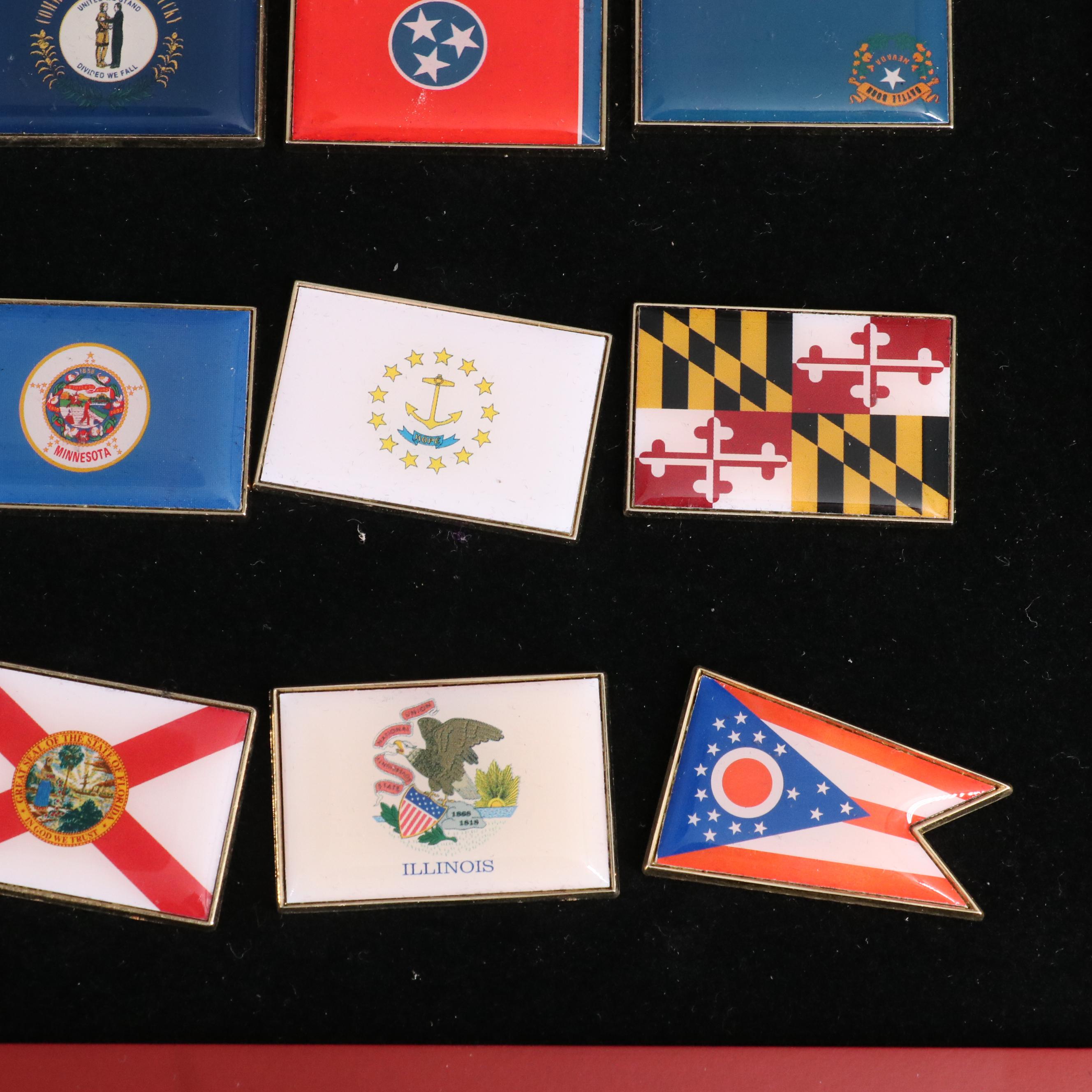 Three Collections of Enameled Pins Totaling 124 Pins With American ...