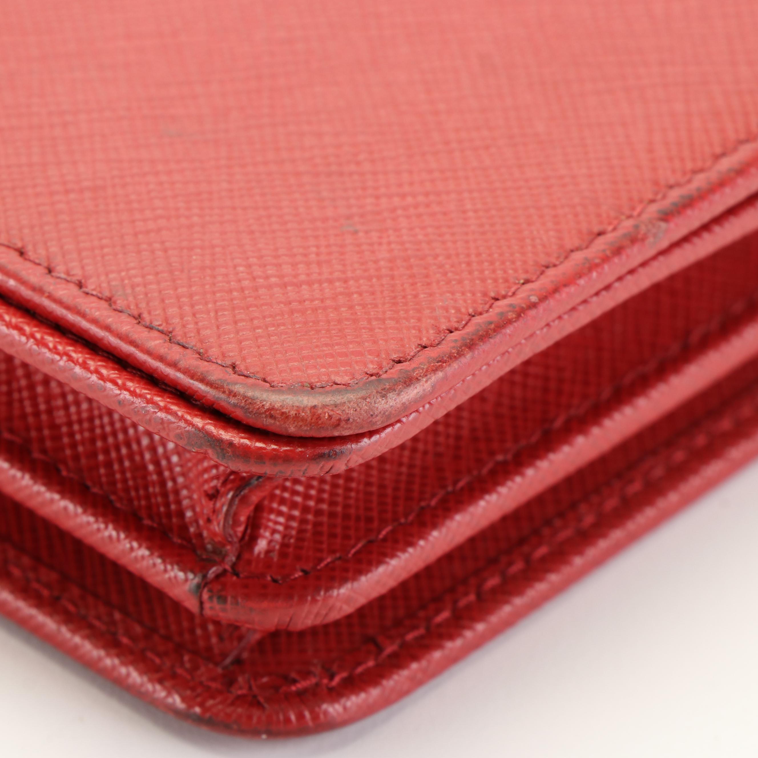 Prada Bandoliera Flip Lock Red Saffiano Leather Chain Crossbody Clutch ...