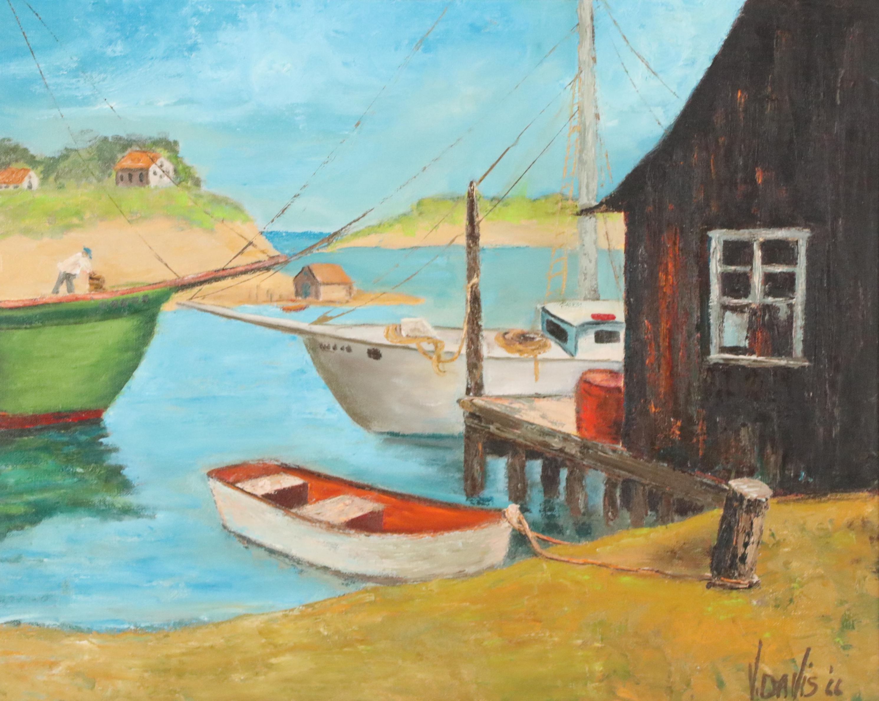 Virginia Davis Harbor Scene Oil Painting, 1966 | EBTH